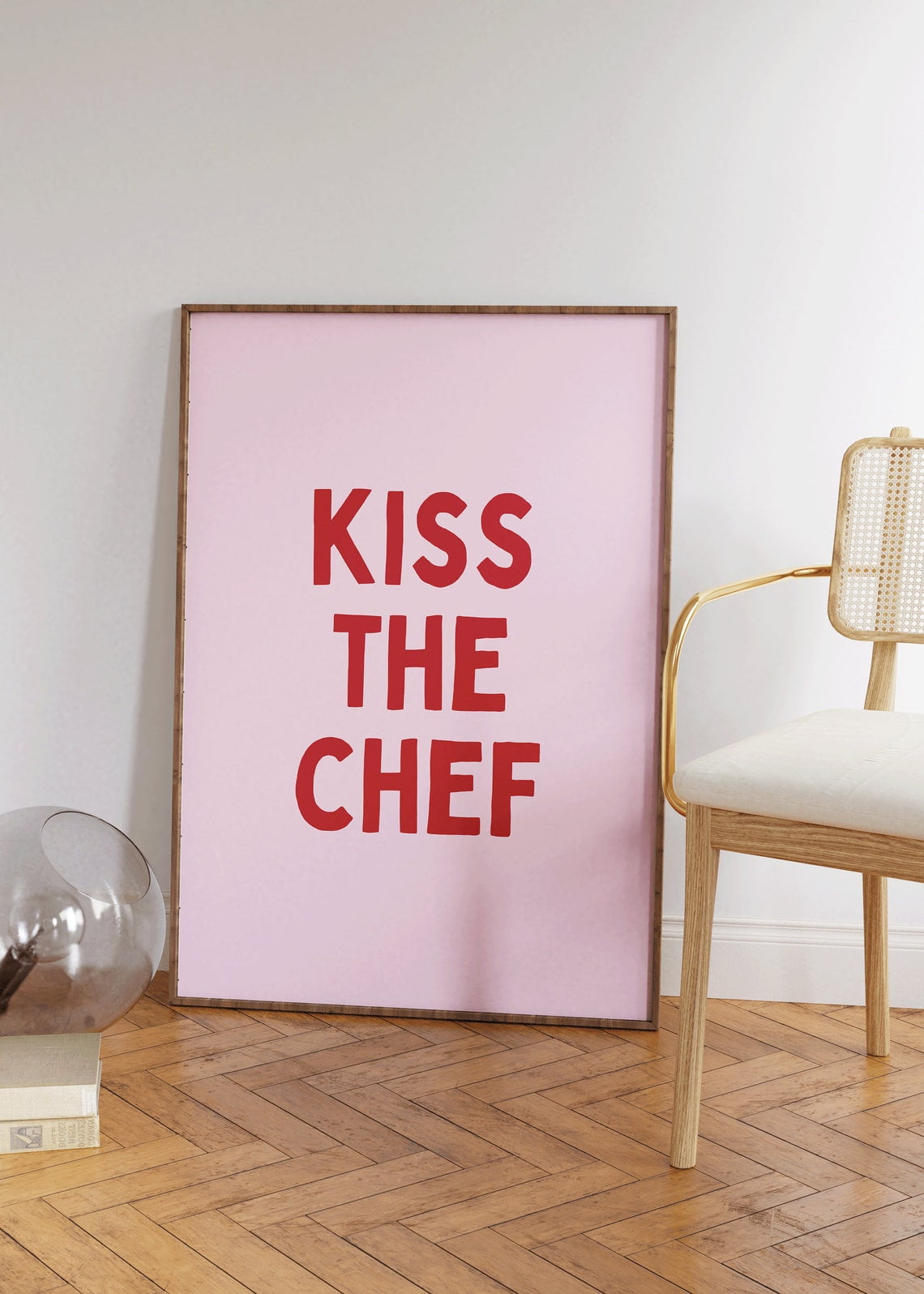 Kiss The Chef Art Poster, Retro Red Typography Kitchen Poster Kitchen ...