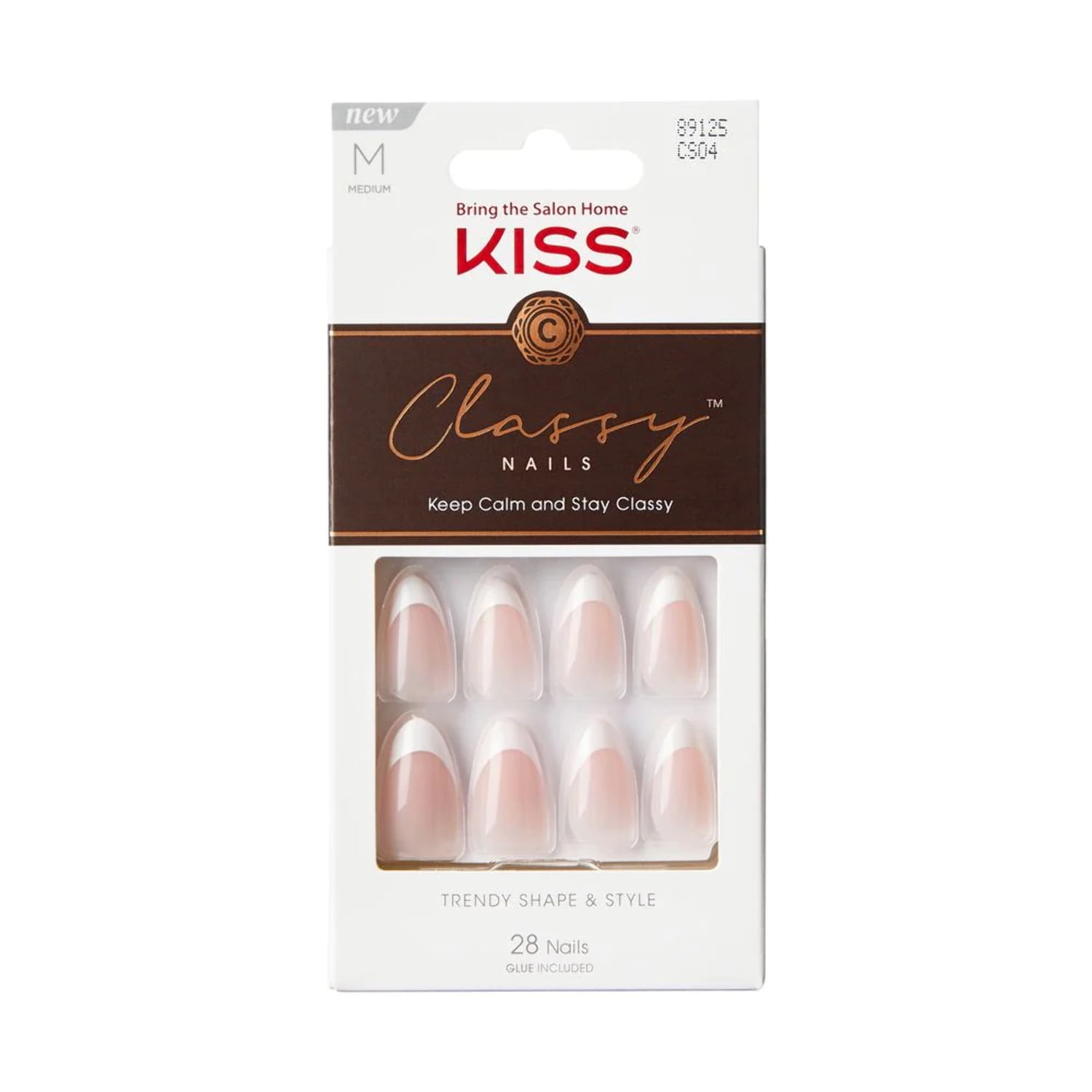 KISS Classy Press-On Nails, White French Tips, Medium Length, Almond ...