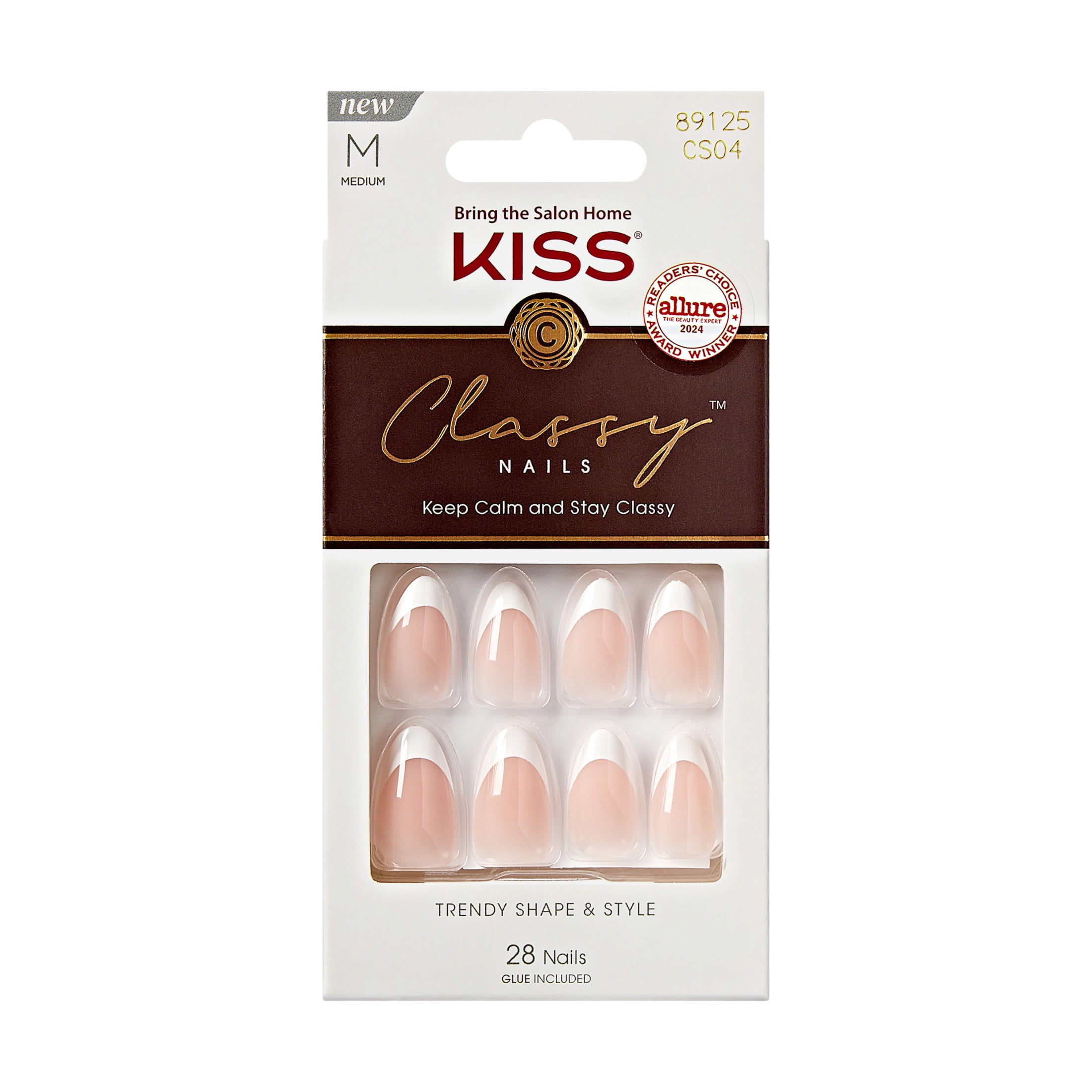 KISS Classy Nails, Press on Nails, Dashing, White, Medium Almond, 28 ...