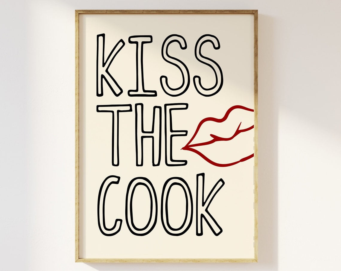 Kiss The Cook Trendy Minimalist Kitchen Print - Aesthetic Kitchen Decor ...