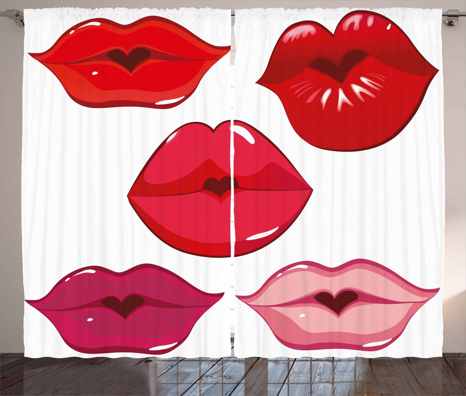 Ambesonne Kiss Curtains 2 Panel Set, Woman Lips Kiss Affection Art, 108 ...