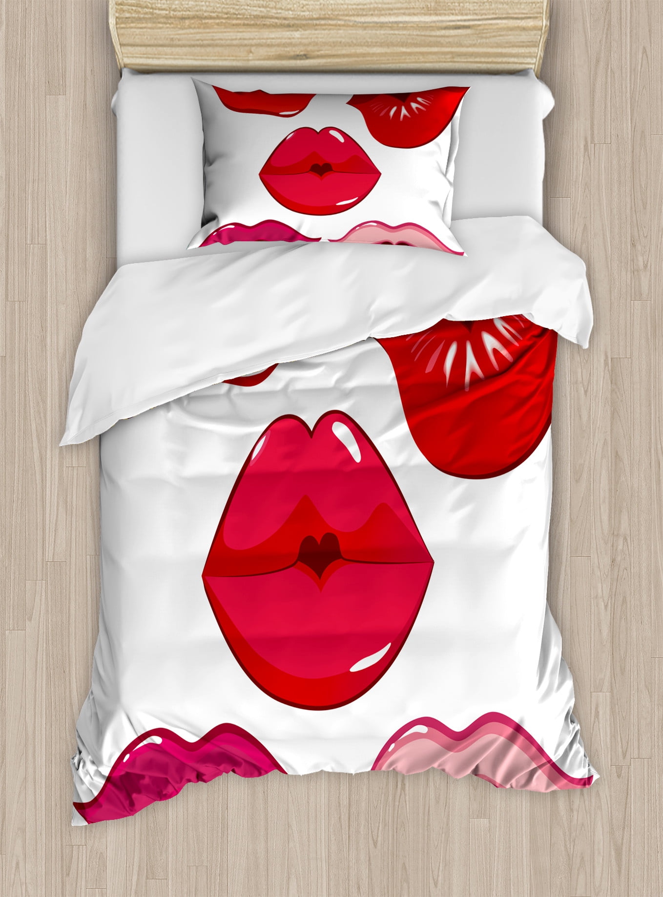 Kiss Duvet Cover Set, Macro Design Woman Lips with Heart Shaped Gap ...