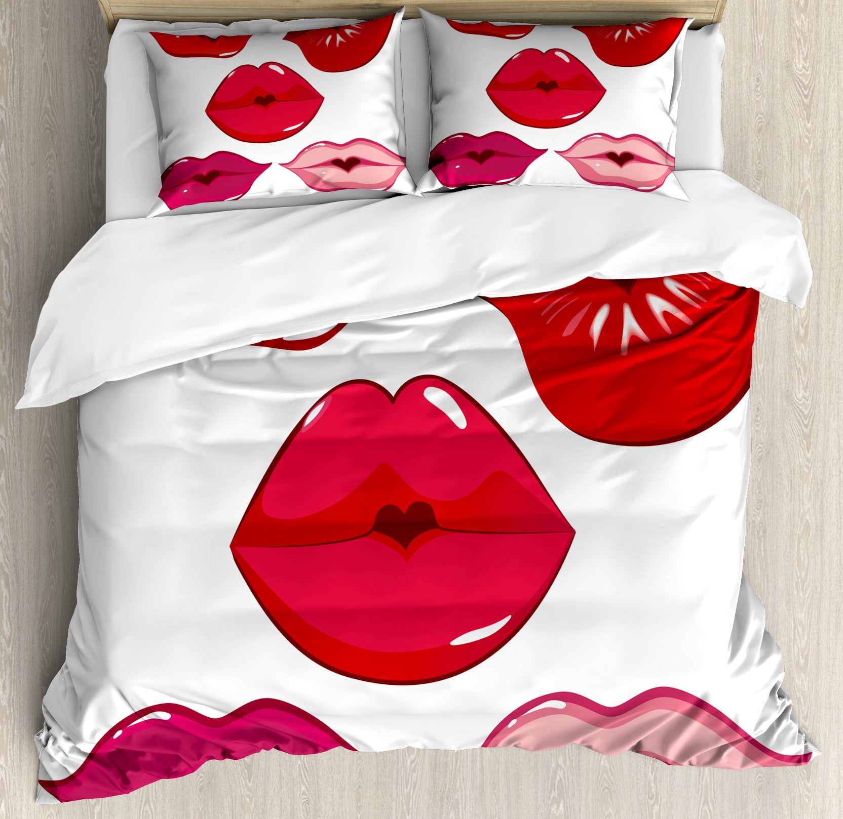 Kiss Duvet Cover Set, Macro Design Woman Lips with Heart Shaped Gap ...
