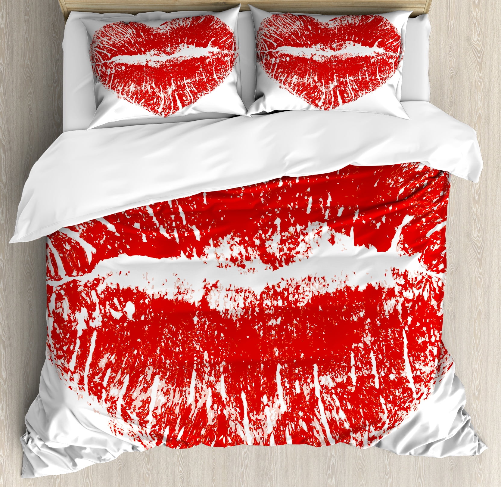 Kiss Duvet Cover Set, Red Lipstick Mark in the Shape of a Heart ...