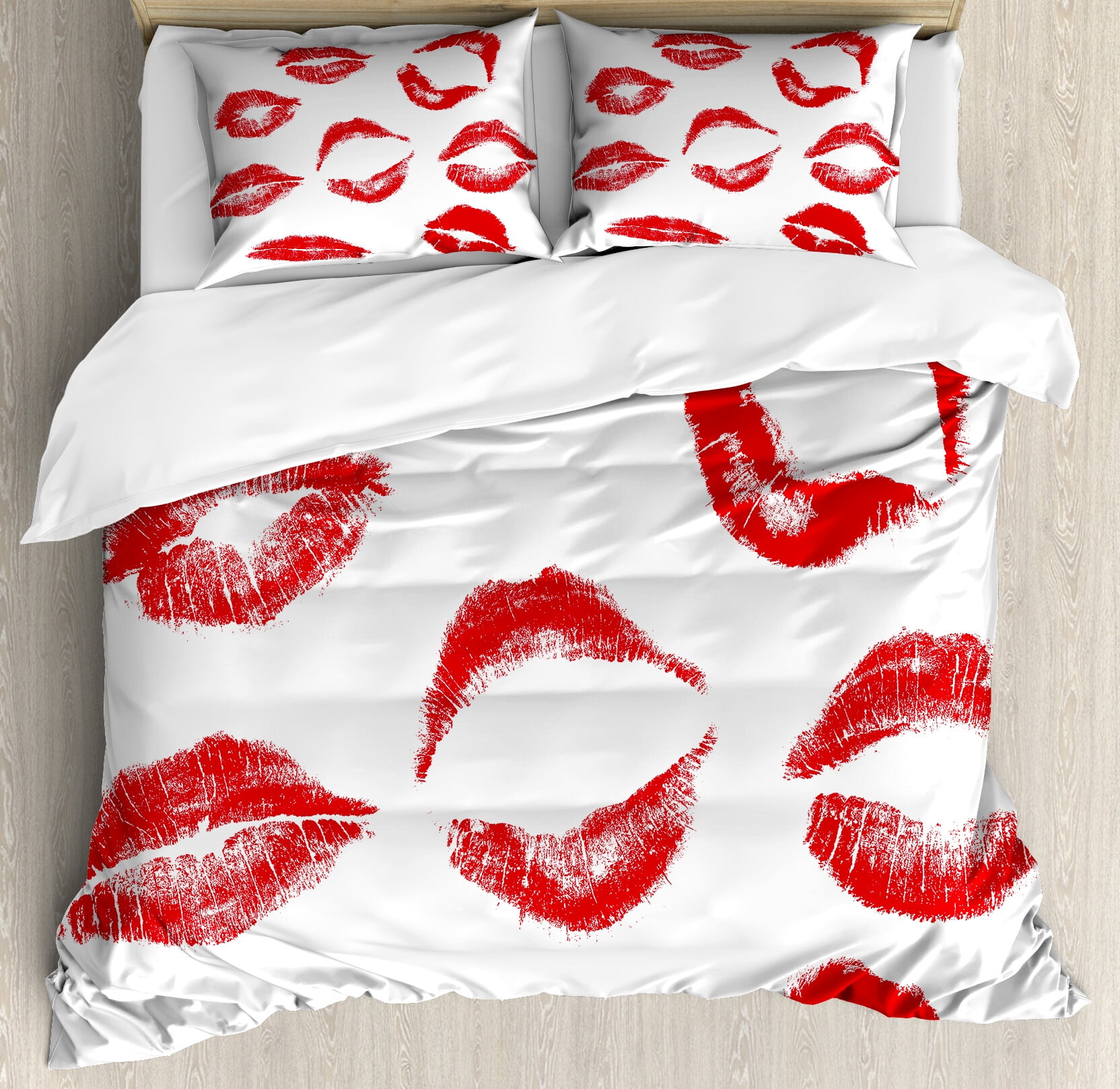 Kiss Duvet Cover Set, Various Different Kiss Marks in Red Woman ...