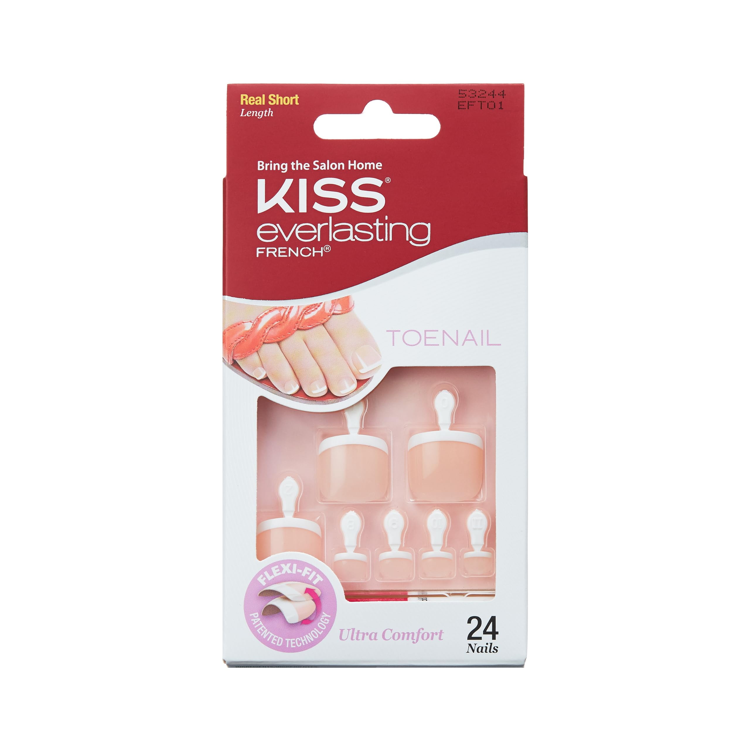 Kiss Everlasting French Pedicure Kit, Chip-Free Glue-On Fake Toenails ...