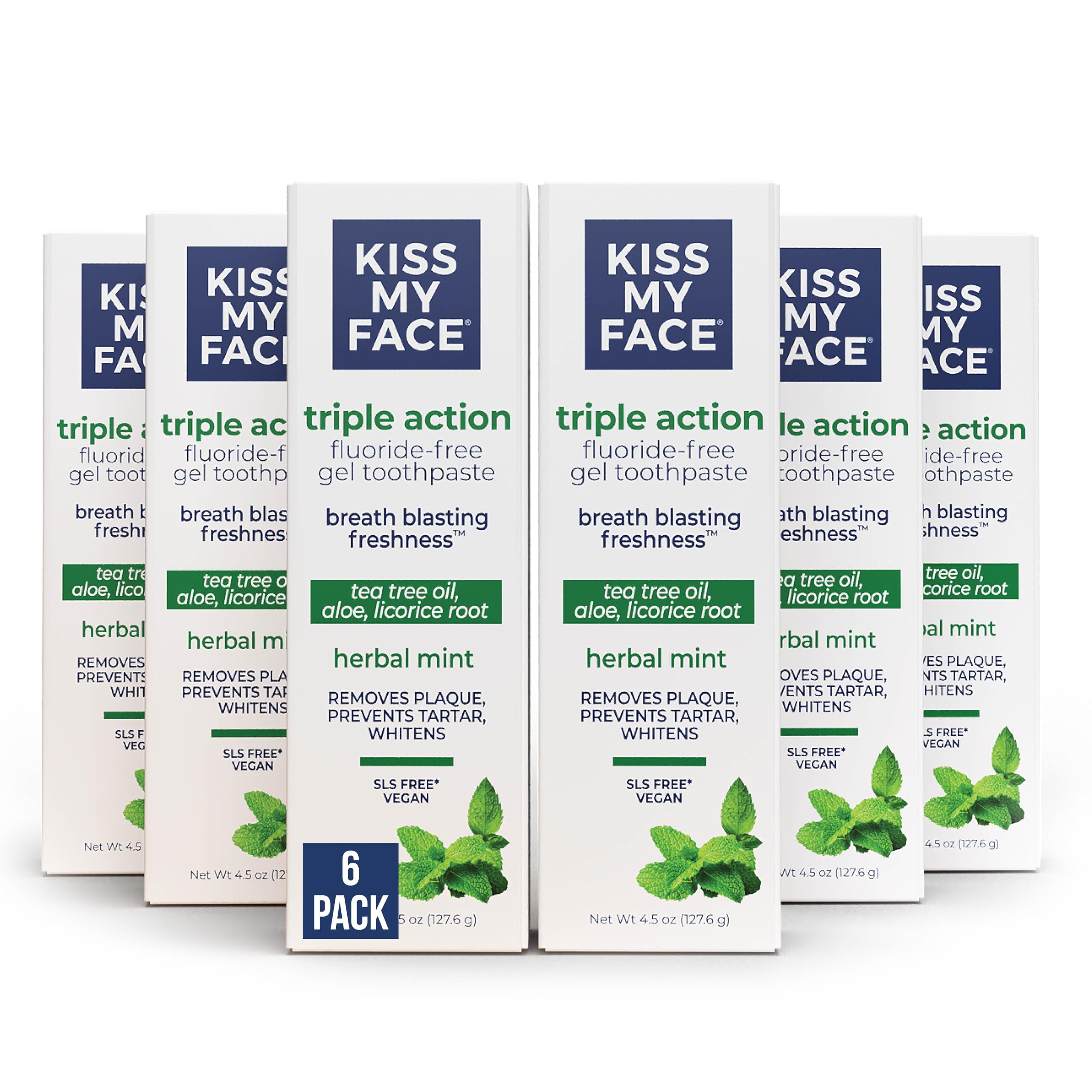 Kiss My Face Triple Action Toothpaste Gel, Herbal Mint Flavor, Removes ...
