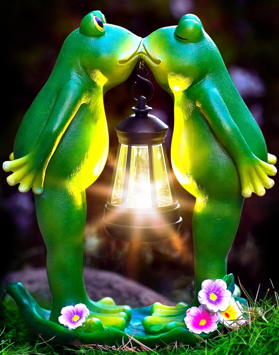 Kiss Frogs Statue for Garden Decor Solar Lantern LED Outdoor Decoration Figurines for Porch ...
