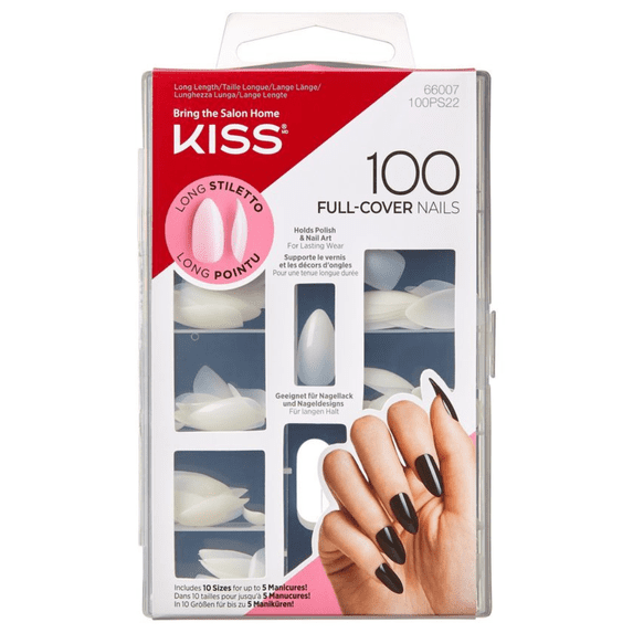 Kiss Full-Cover Long Fake Fingernails - 100 Pack, Ready to Polish, 10 ...