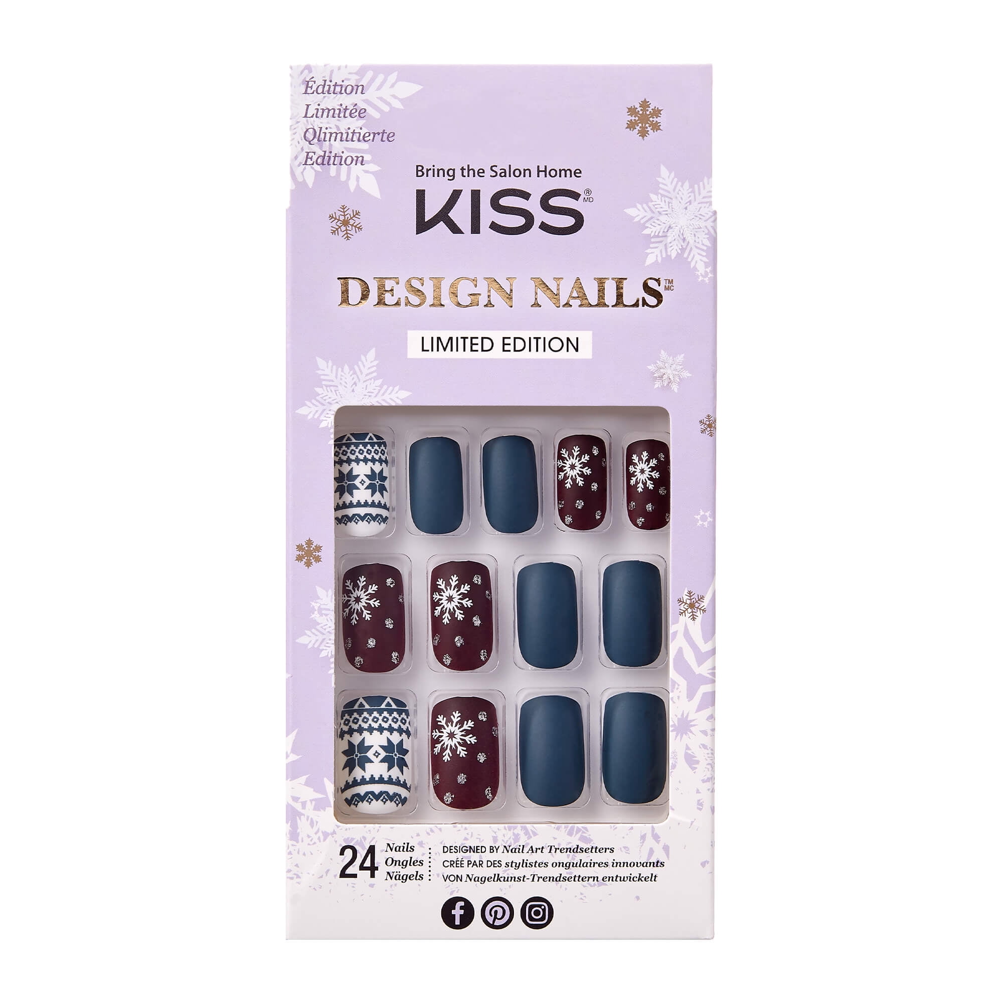 Kiss Holiday Design Nails Kit with Pink Gel Glue, Manicure Stick & Mini ...
