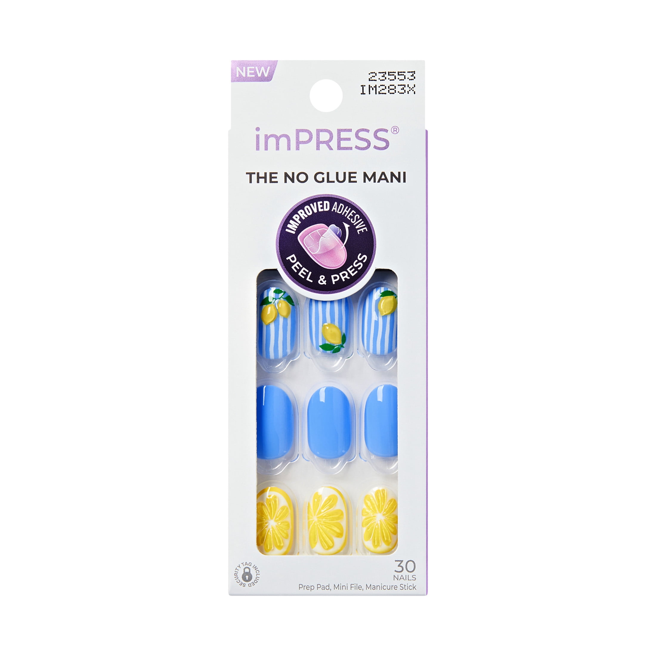 Kiss Impress Press On Nails Short, ‘Cherie’, Blue and Yellow, Oval ...