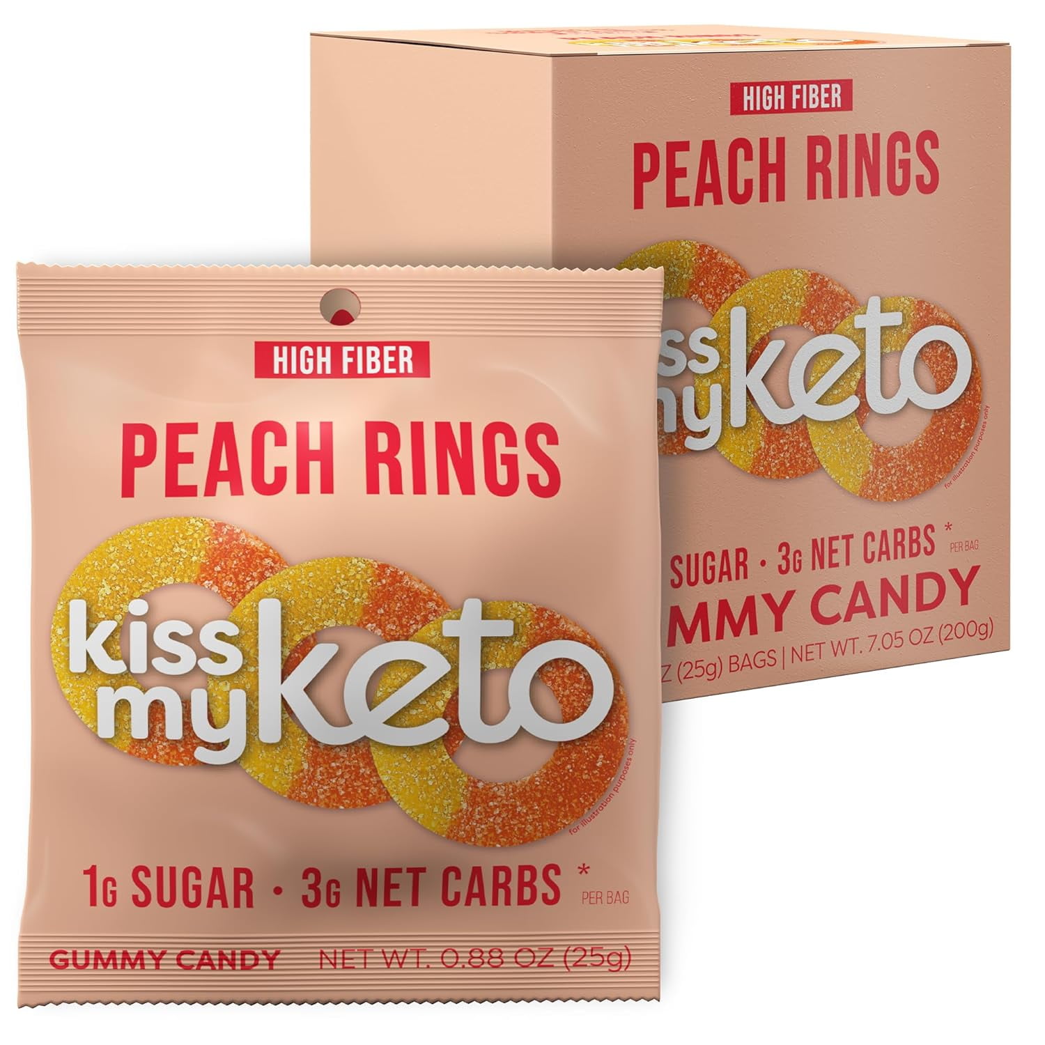 Kiss My Keto Gummy Peach Rings Candy – 1g Sugar, Low Carb, High Fiber ...