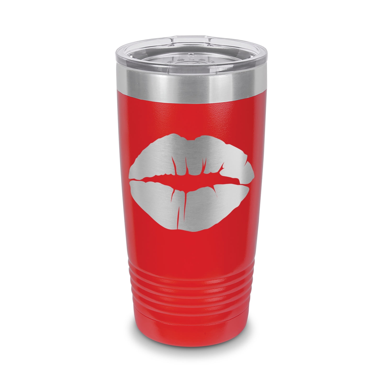 Kiss Lip Mark Tumbler 20 oz - Laser Engraved w/ Clear Lid - Stainless ...
