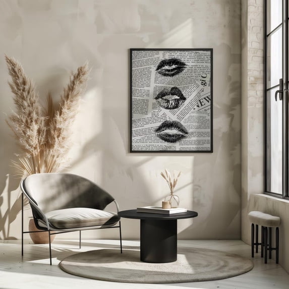 Kiss Lips Art Poster Retro Black Aesthetic Trendy Coquette Decor Girly ...