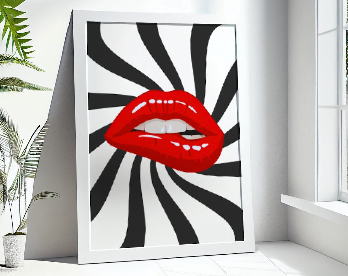 Kiss Lips Wall Art, Red Lips Print, Trendy Preppy Dorm Poster, Preppy ...