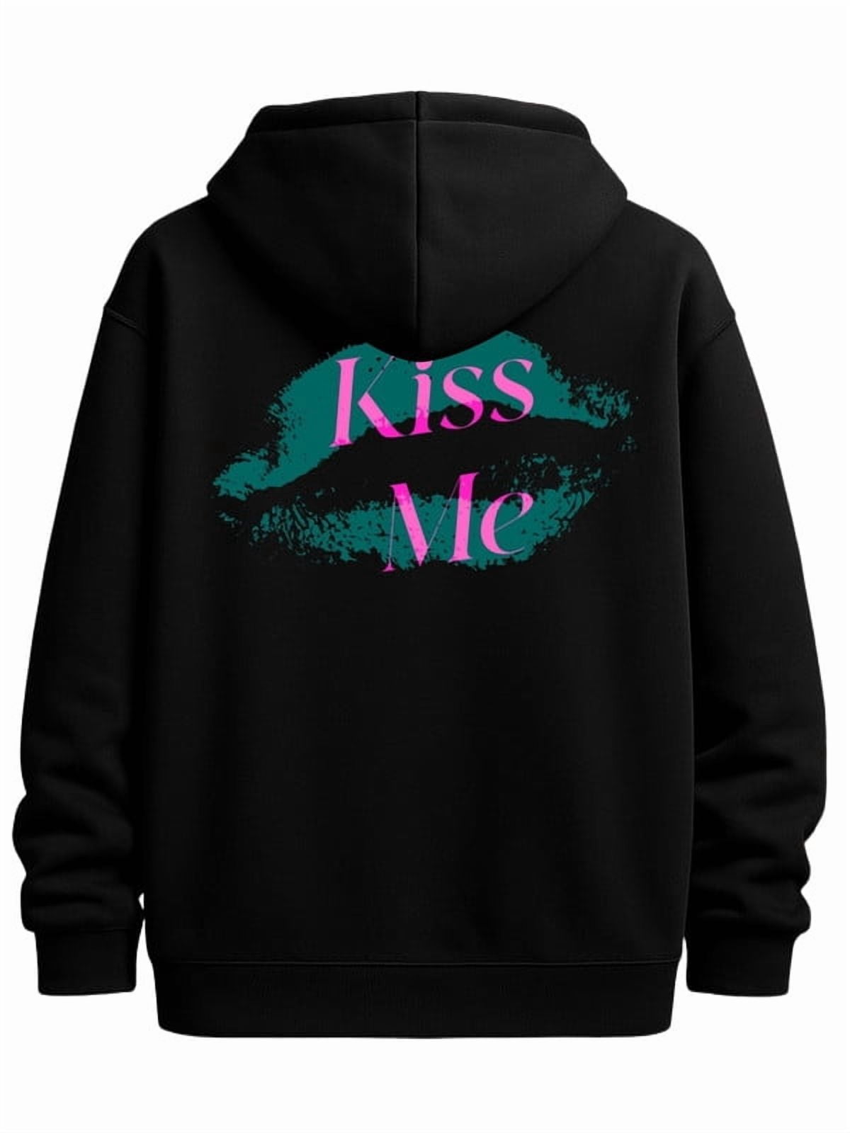 Kiss Me Lips hoodies mens machine washable hoodie black Comfy Loose ...