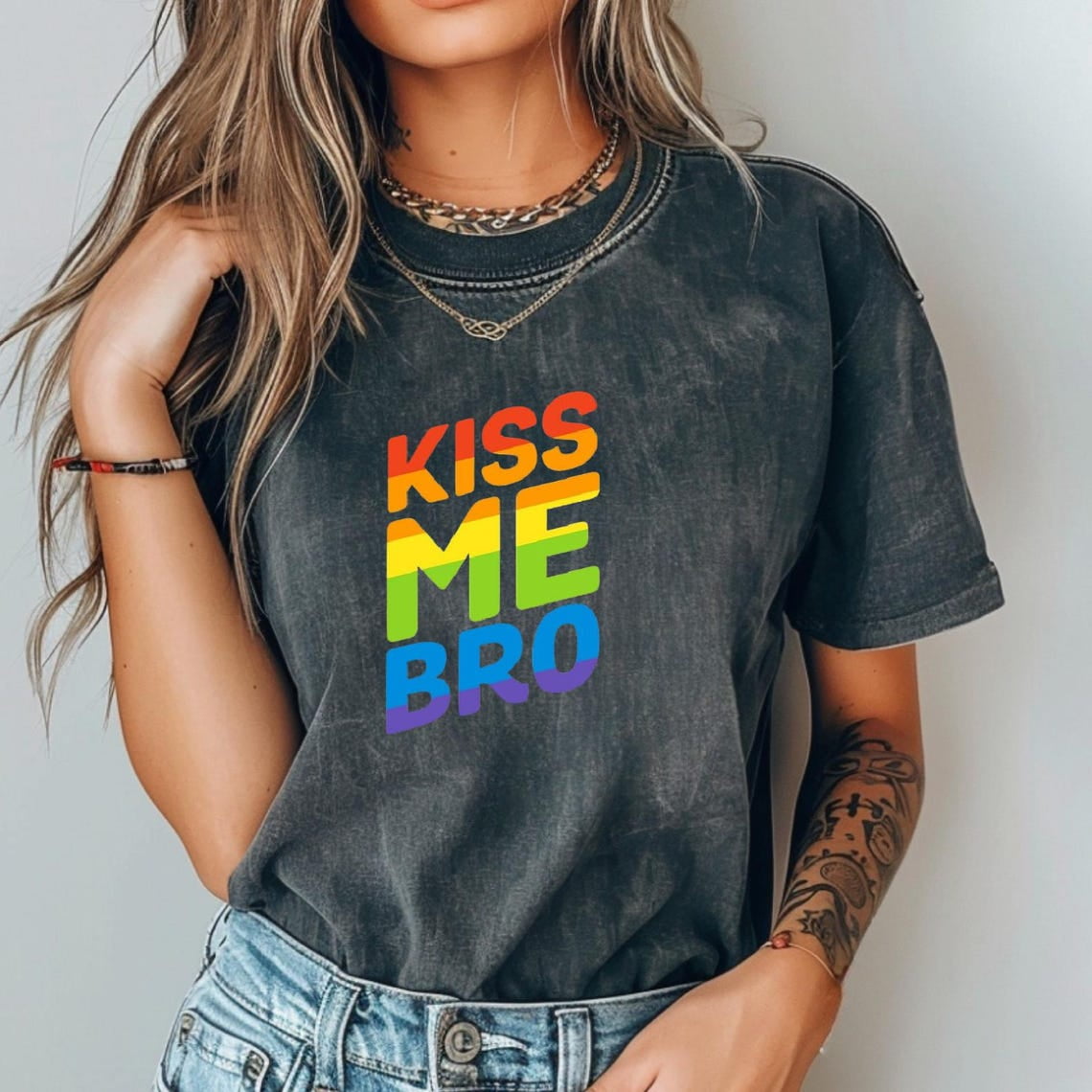 Kiss Me Bro Pride Shirt, Funny Pride Tee, Rainbow Text Shirt, Bold ...