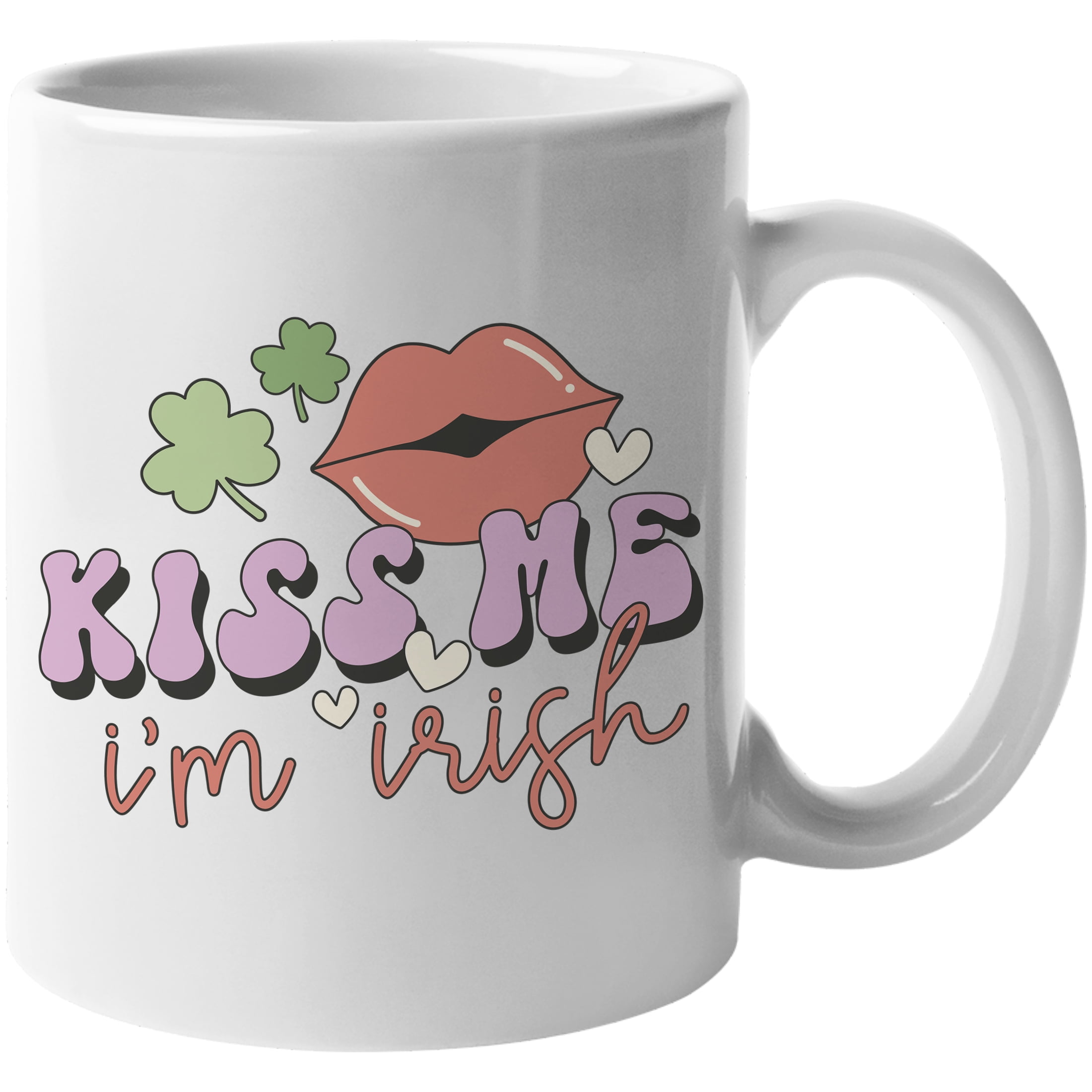 Kiss Me I'm Irish, Retro St. Patrick's Day Art Merch, White 11oz ...