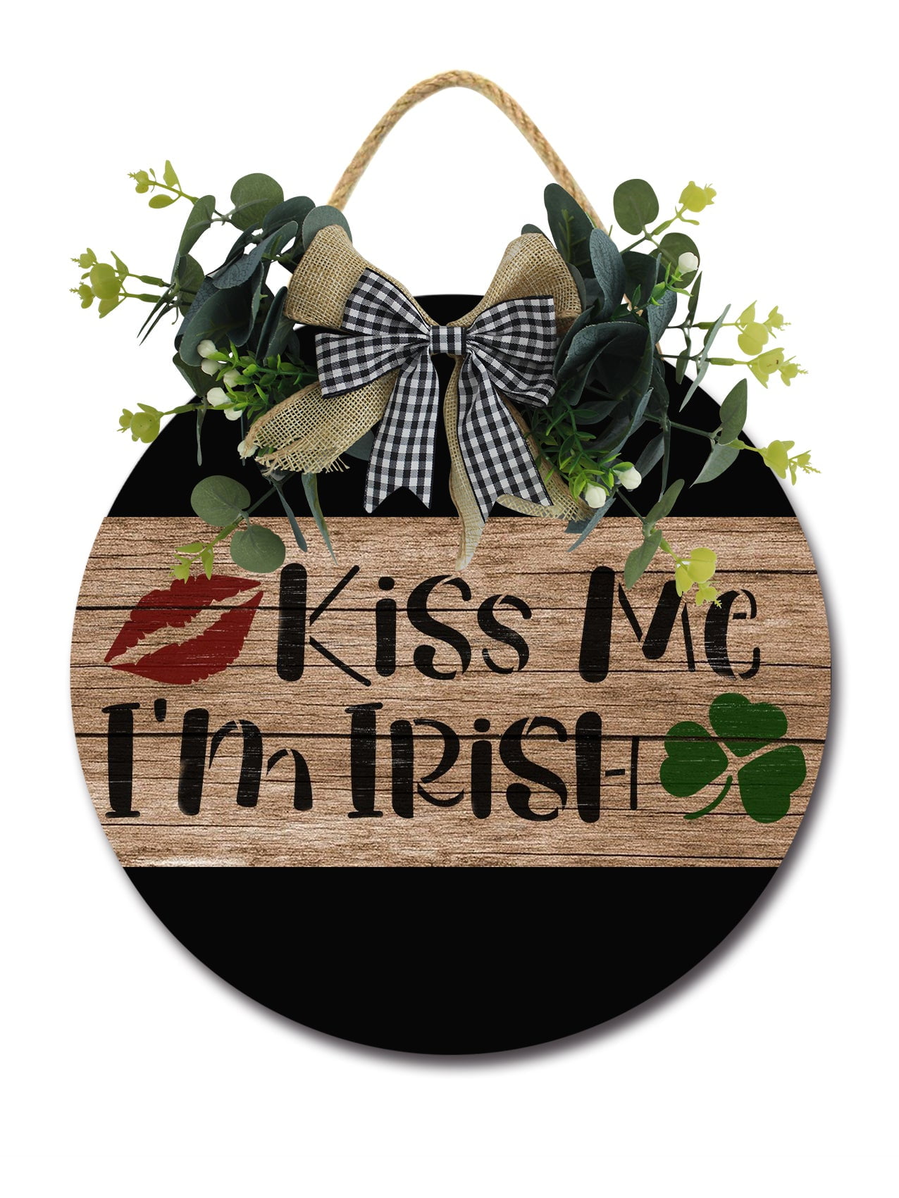Kiss Me Sign Front Door Porch Decorations, Round Rustic Wood Hanging ...