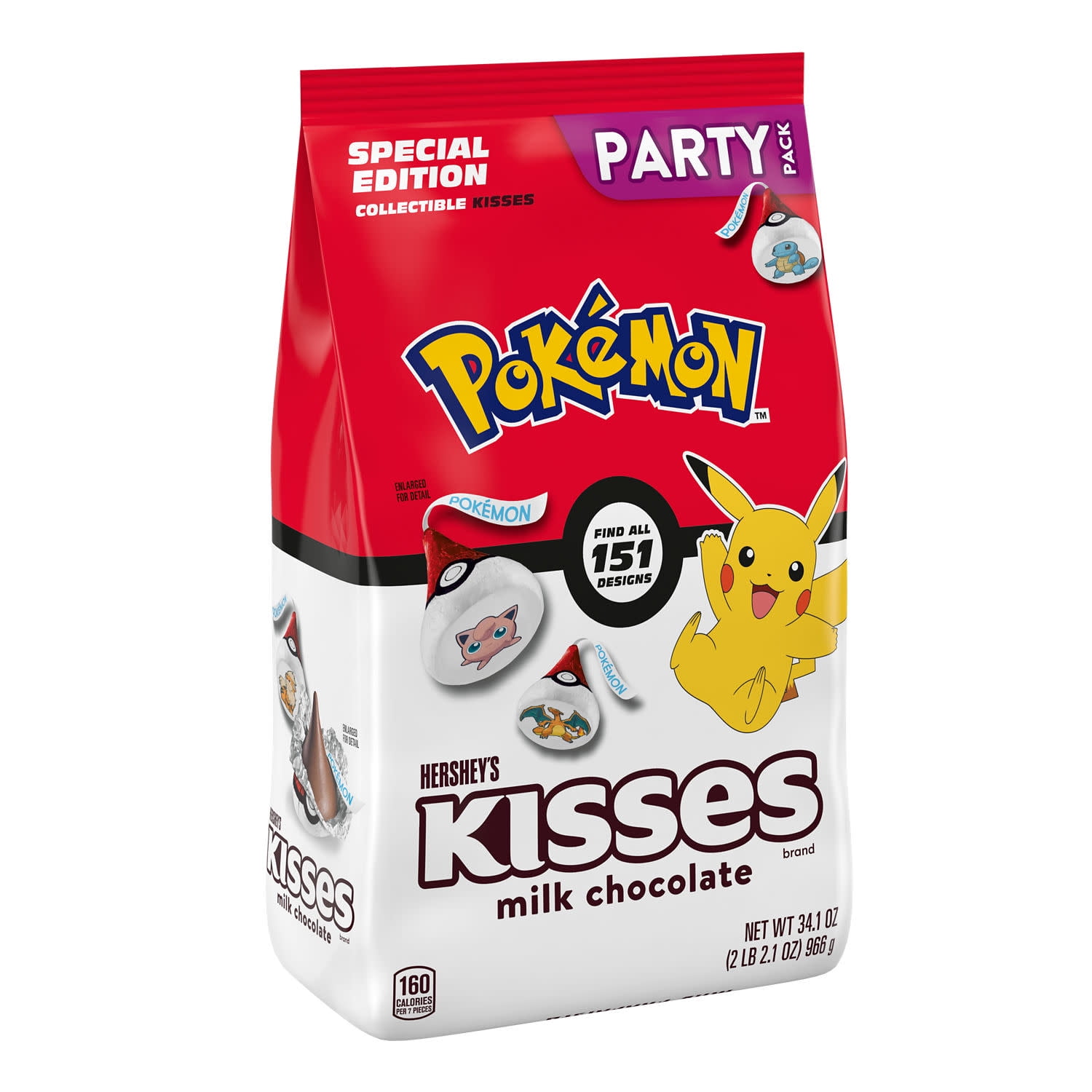 Hershey's Kisses Milk Chocolate Pokemon Candy, Party Pack 34.1 oz ...