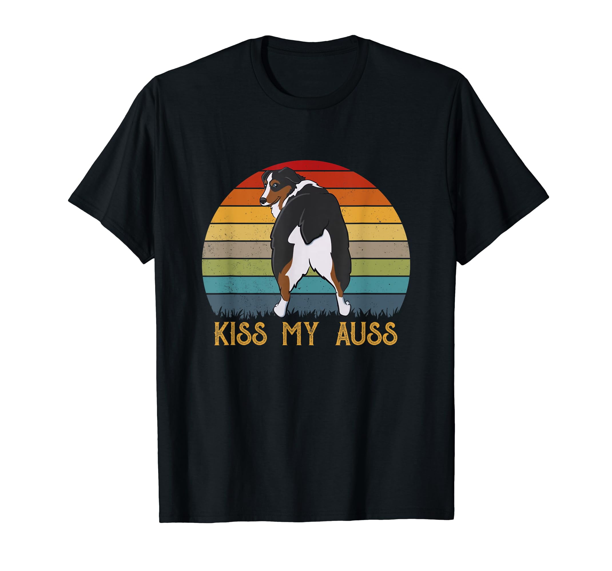 Kiss My Auss Funny Aussie Mom Australian Shepherd Retro 70s T-Shirt ...