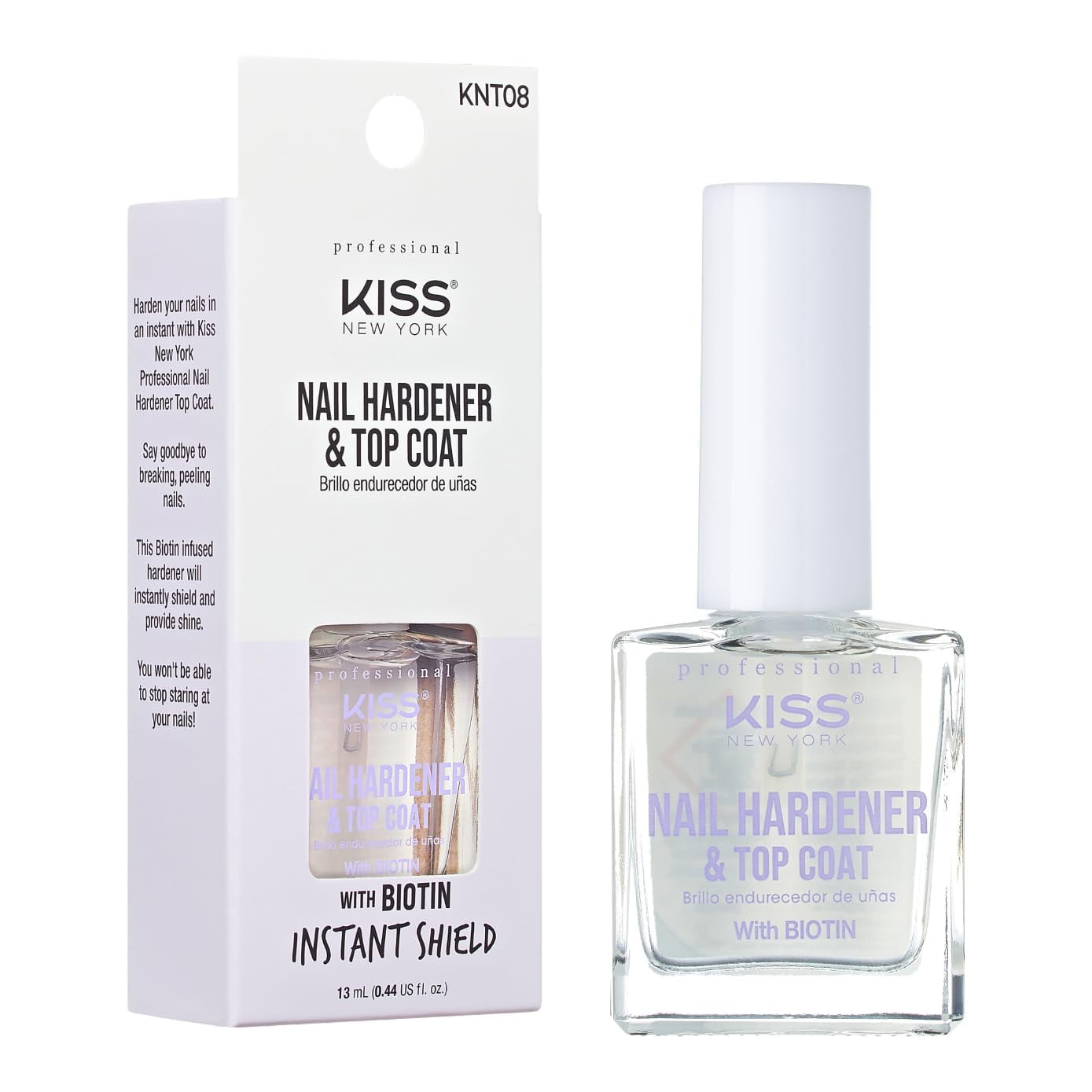 Kiss New York Nail Hardener & Top Coat, Infused with Biotin, Strengthen ...