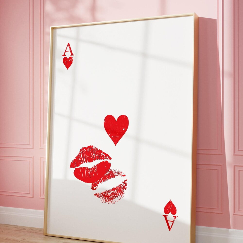 Kiss Print, Kiss Wall Art, Ace Poster, Playing Retro Print, Pink Trendy ...