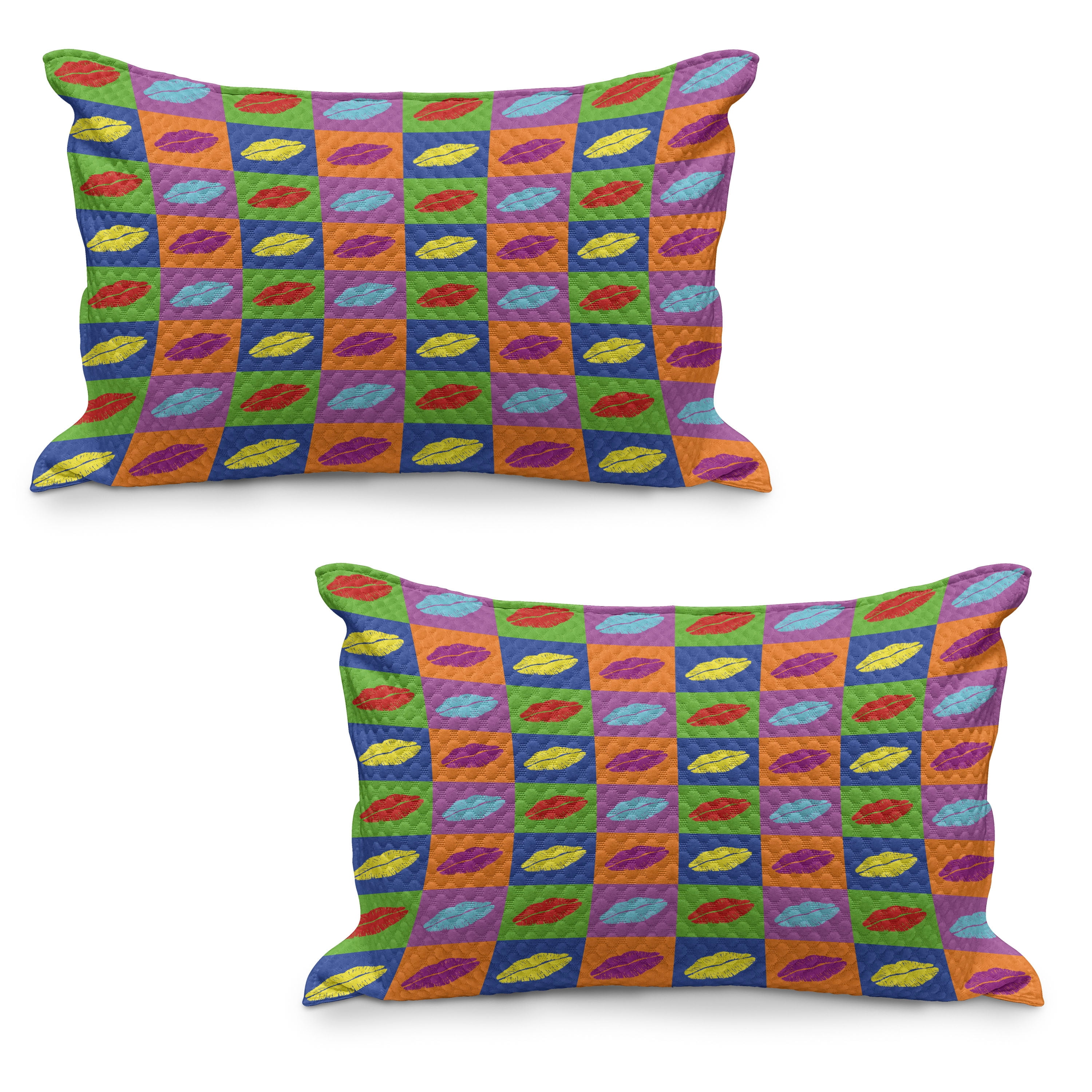 Kiss Quilted Pillowcover Set of 2, Pop Art Style Lipstick Kisses on ...