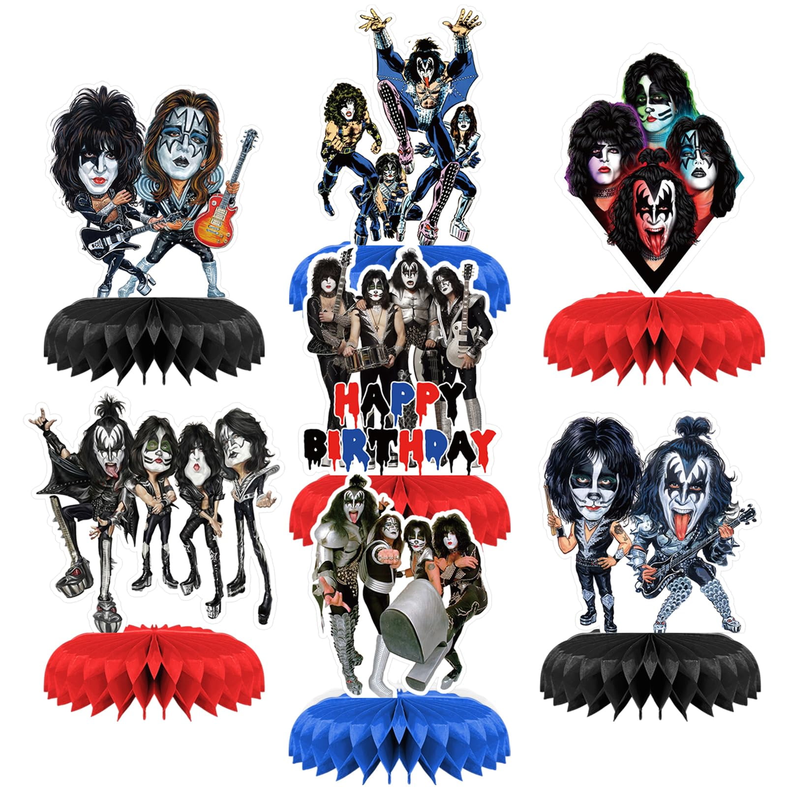 Kiss Rock Music Party Decorations, 7Pcs Honeycomb Centerpieces Kiss ...