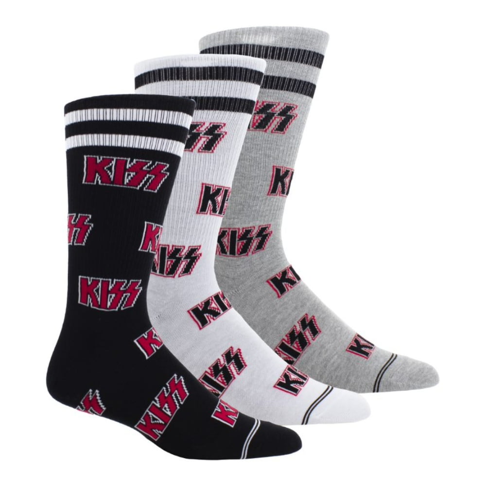KISS Crew Socks, Music Note Designs, 3 Pack, One Size Fits US Men's 7 ...