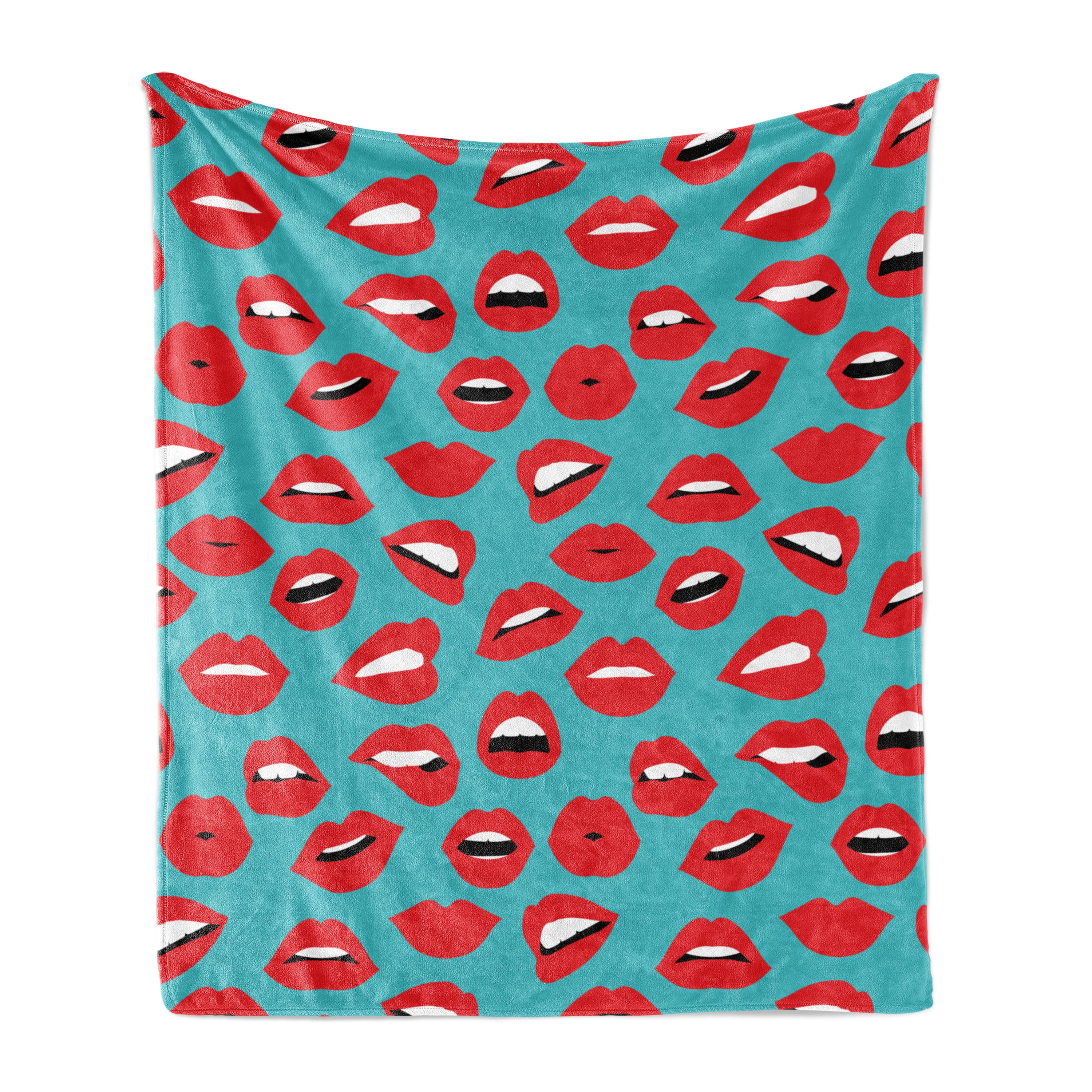 Kiss Soft Flannel Fleece Blanket, Retro Woman Mouth Red Lipstick Girl ...
