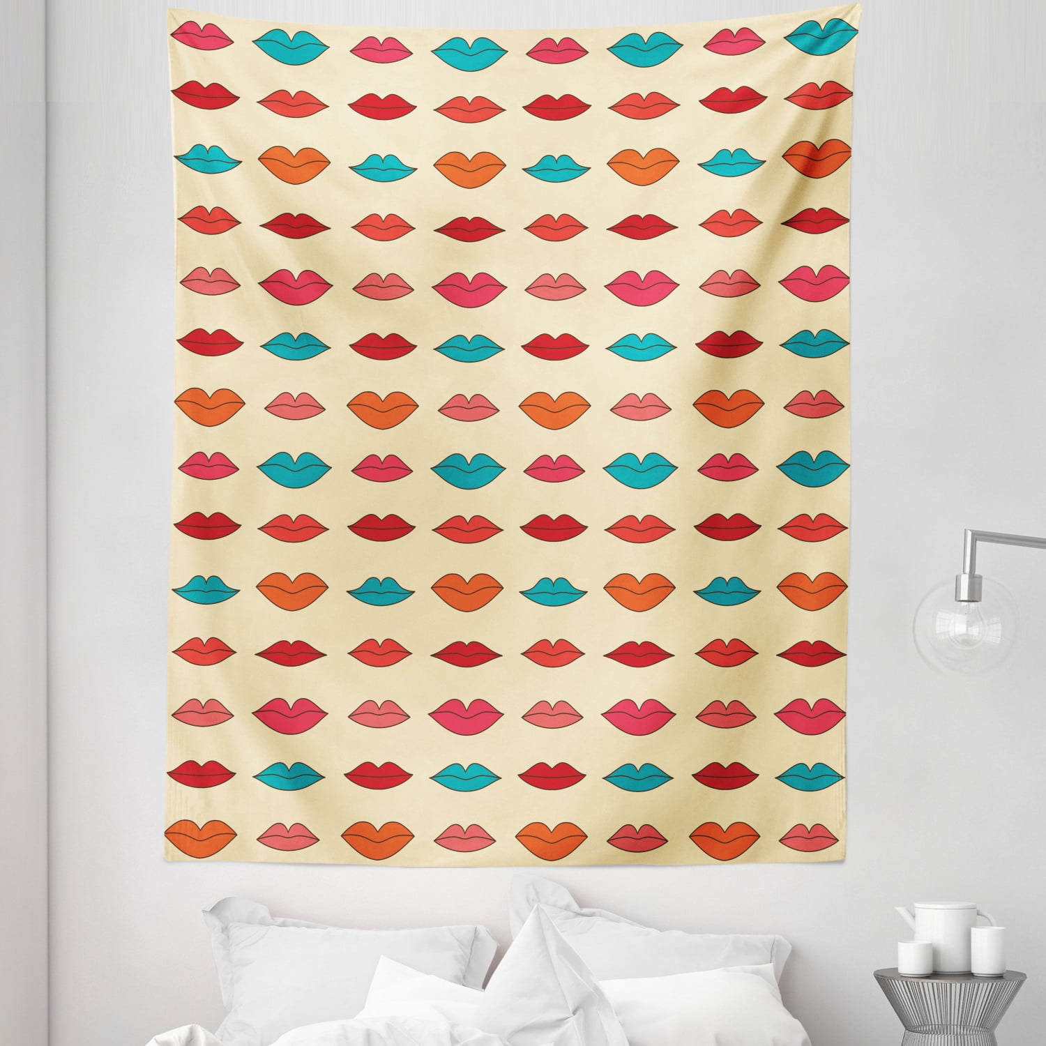 Kiss Tapestry, Pattern with Different Female Lip Shapes in Cartoon ...