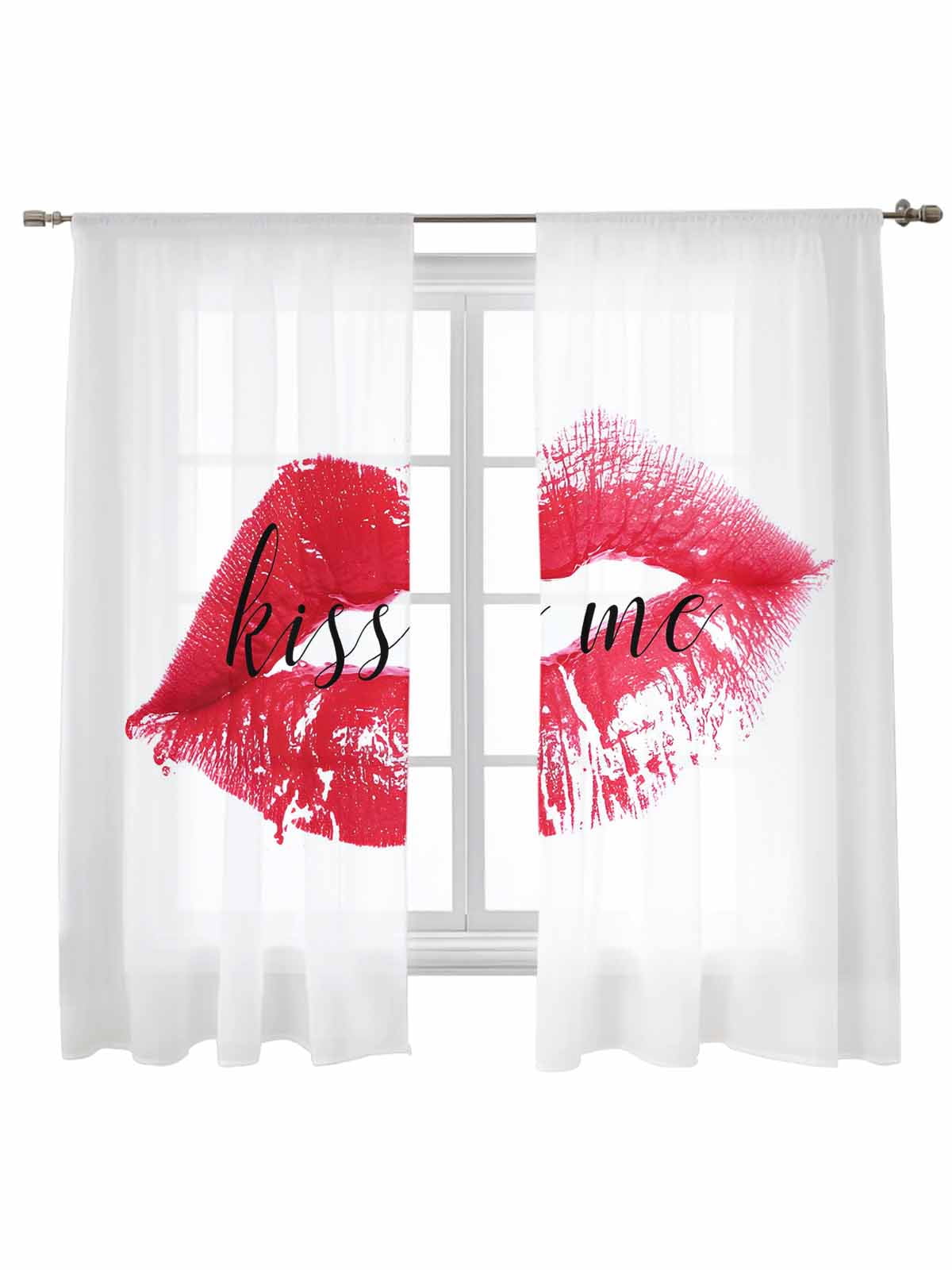 Kiss Me Text Lipprint Sheer Curtains 2 Panels Set Retro Abstract Red ...