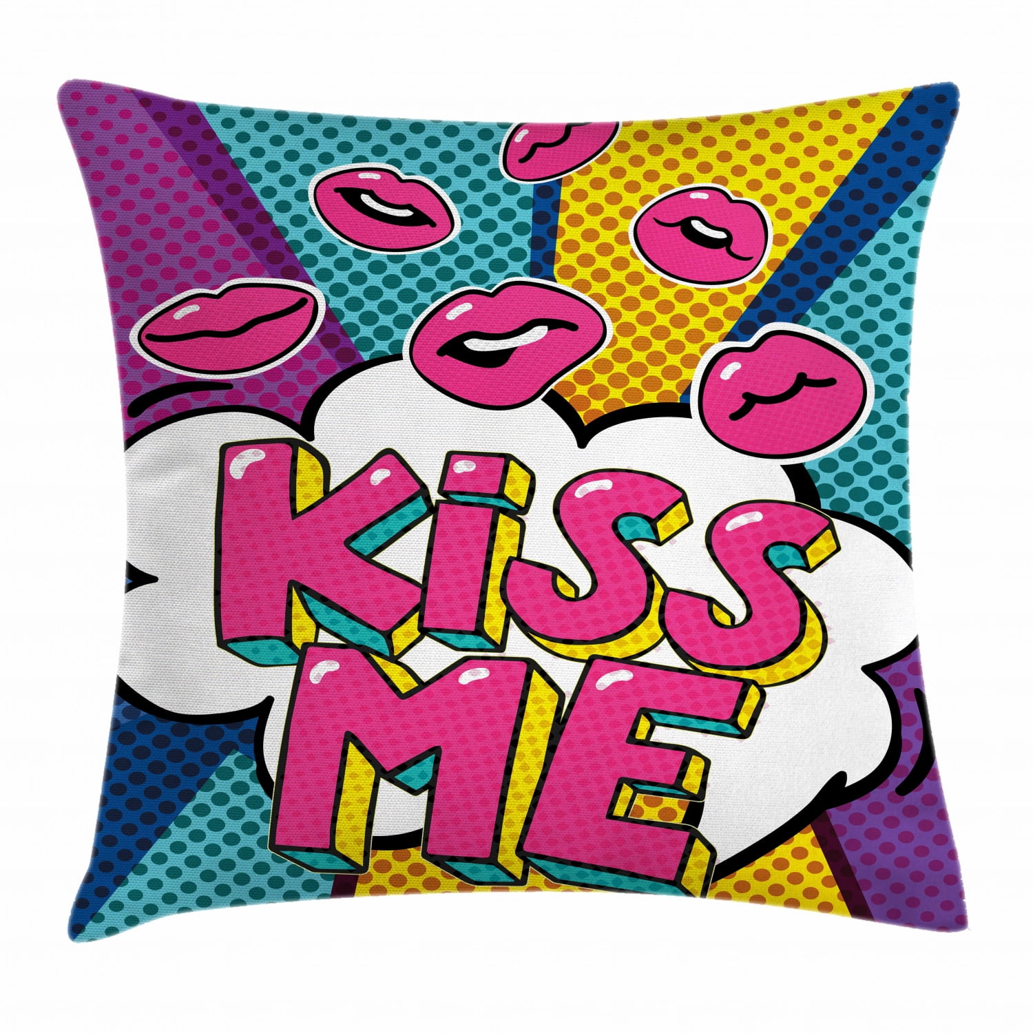 Kiss Throw Pillow Cushion Cover, Kiss Me Word Bubble in Pop Art Style ...