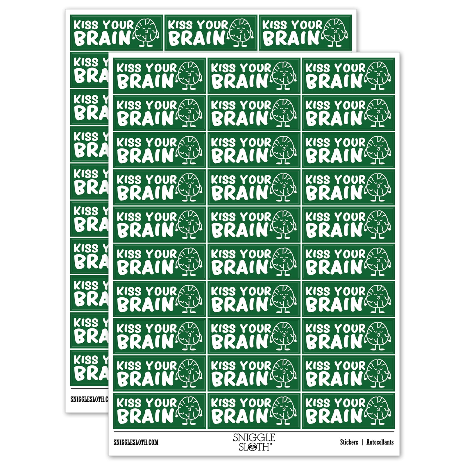 Kiss Your Brain Teacher Student School Sticker Set - Dark Green - Gloss ...