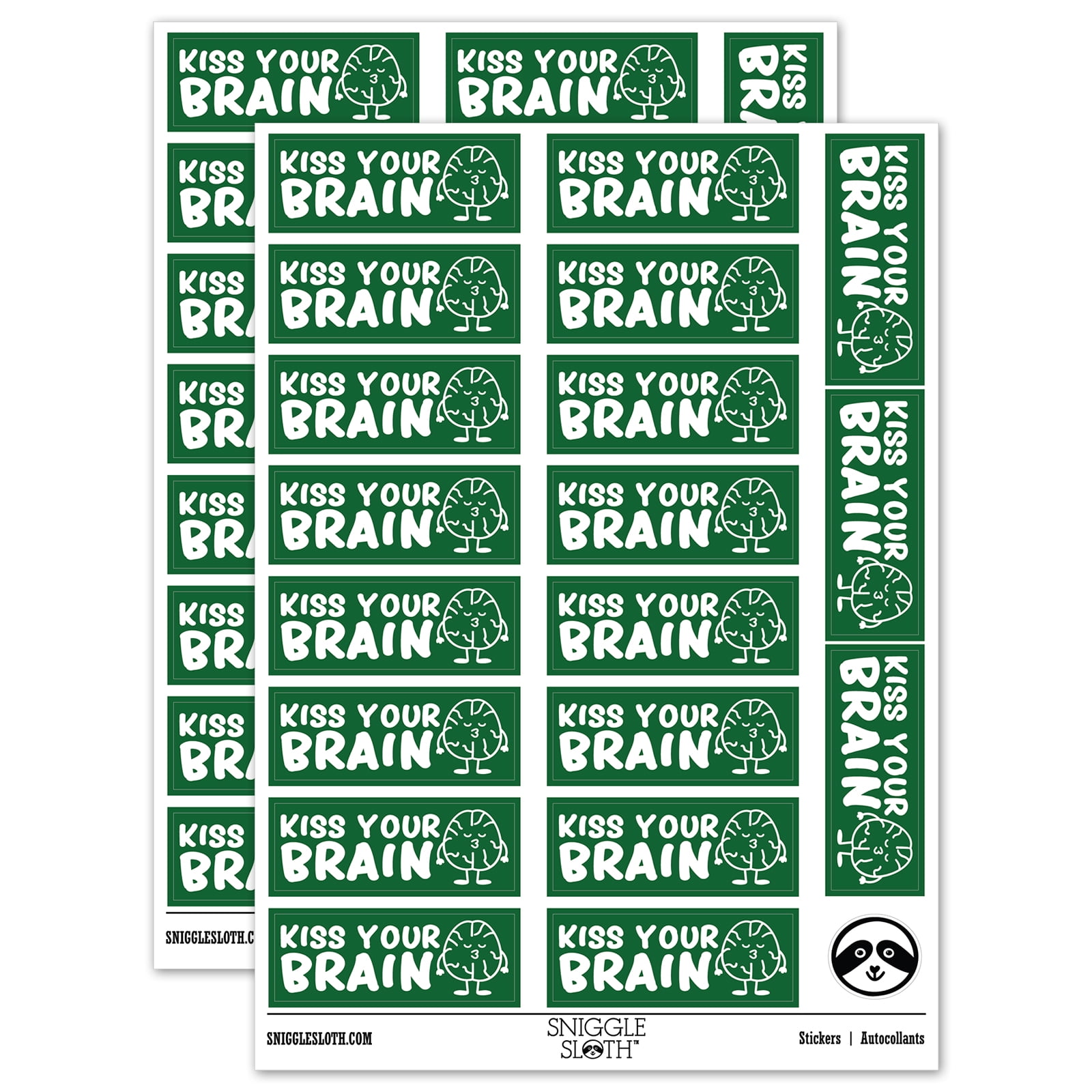 Kiss Your Brain Teacher Student School Sticker Set - Dark Green - Gloss ...