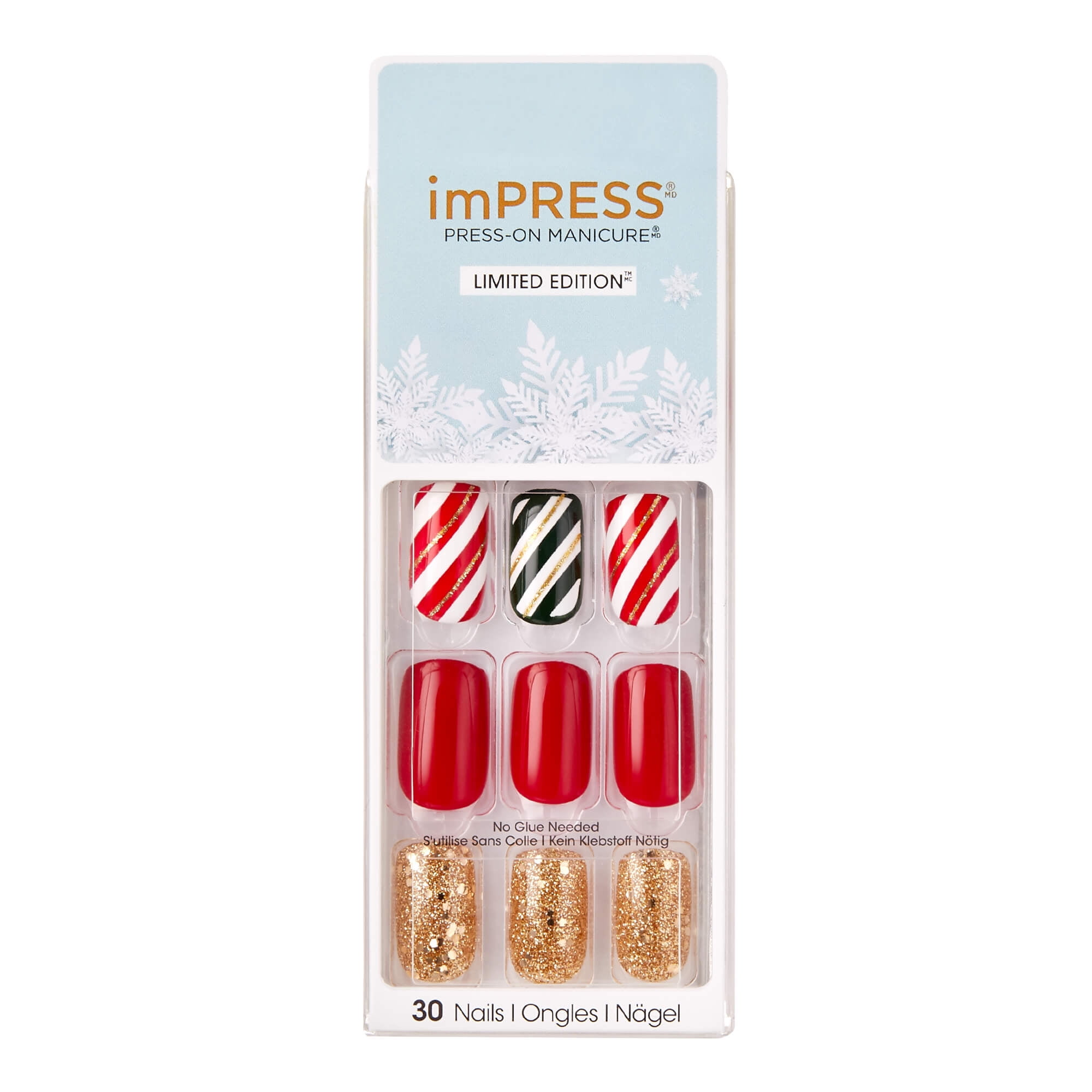 Kiss imPRESS Press-on Manicure Kit Holiday Designs, Doorbuster, Medium ...