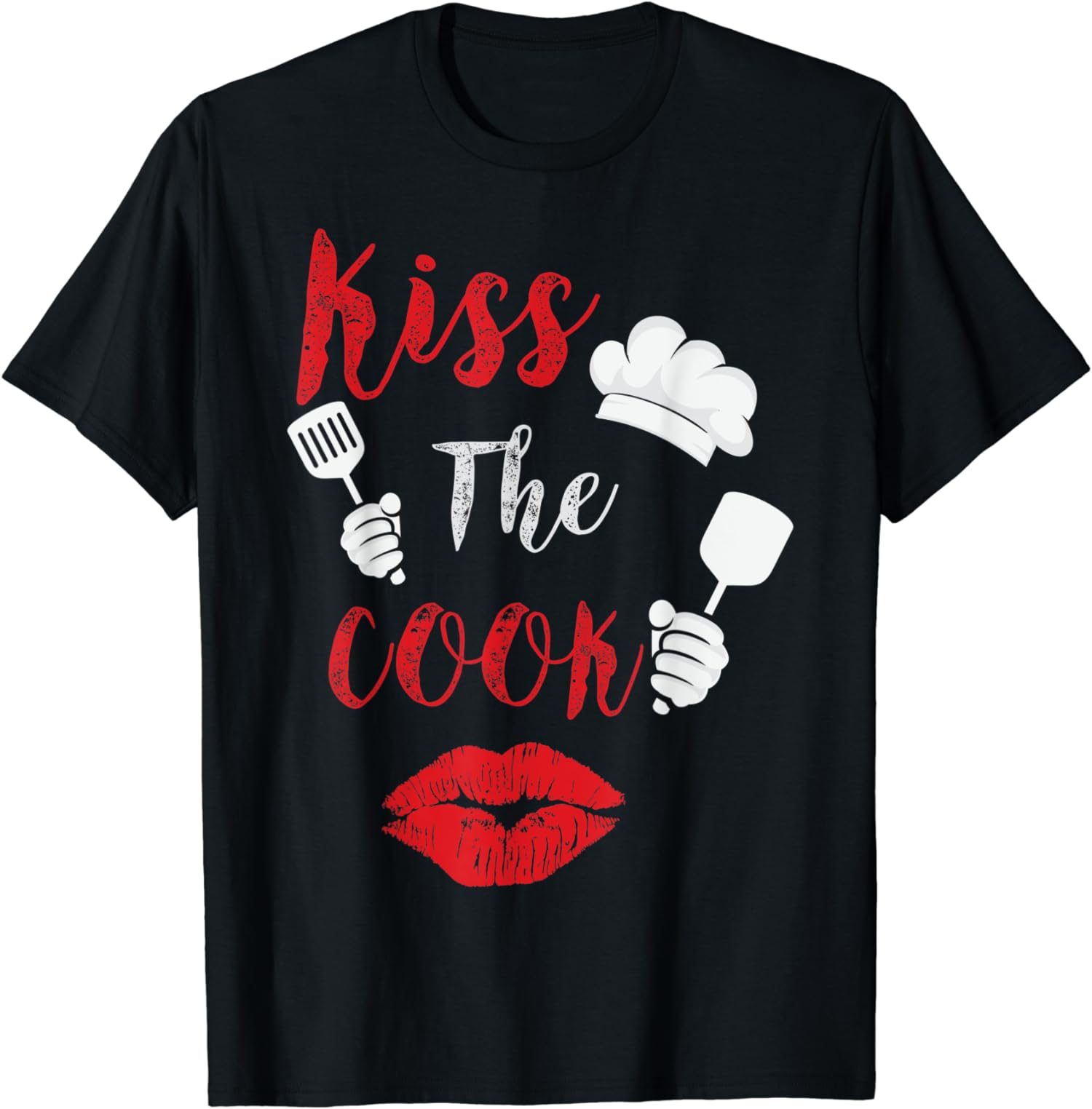Kiss the Cook Chef Cooking Love Big Red Heart Valentines Day T-Shirt ...