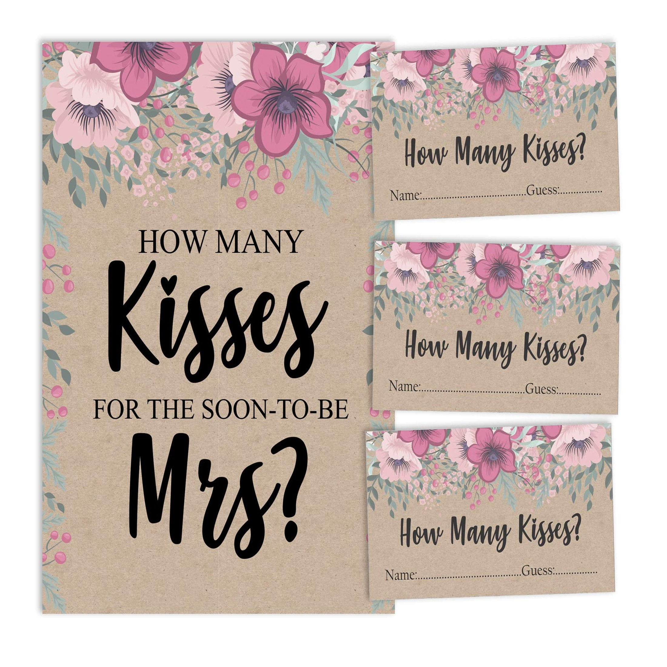 Kisses Count Bridal Shower Game Set - Rustic Kraft Floral Theme with 30 ...