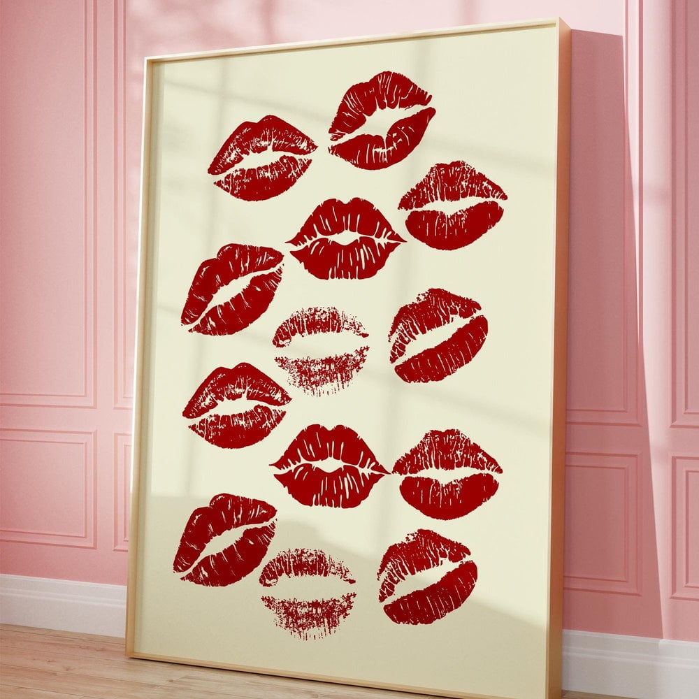 Kisses Print, Kiss Wall Art, Trendy Wall Art, Retro Lips Print, Love ...