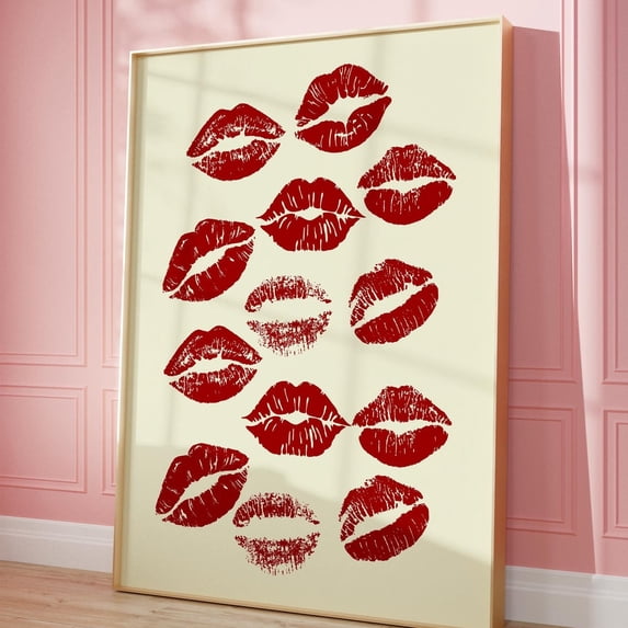 Kisses Print, Kiss Wall Art, Trendy Wall Art, Retro Lips Print, Love ...