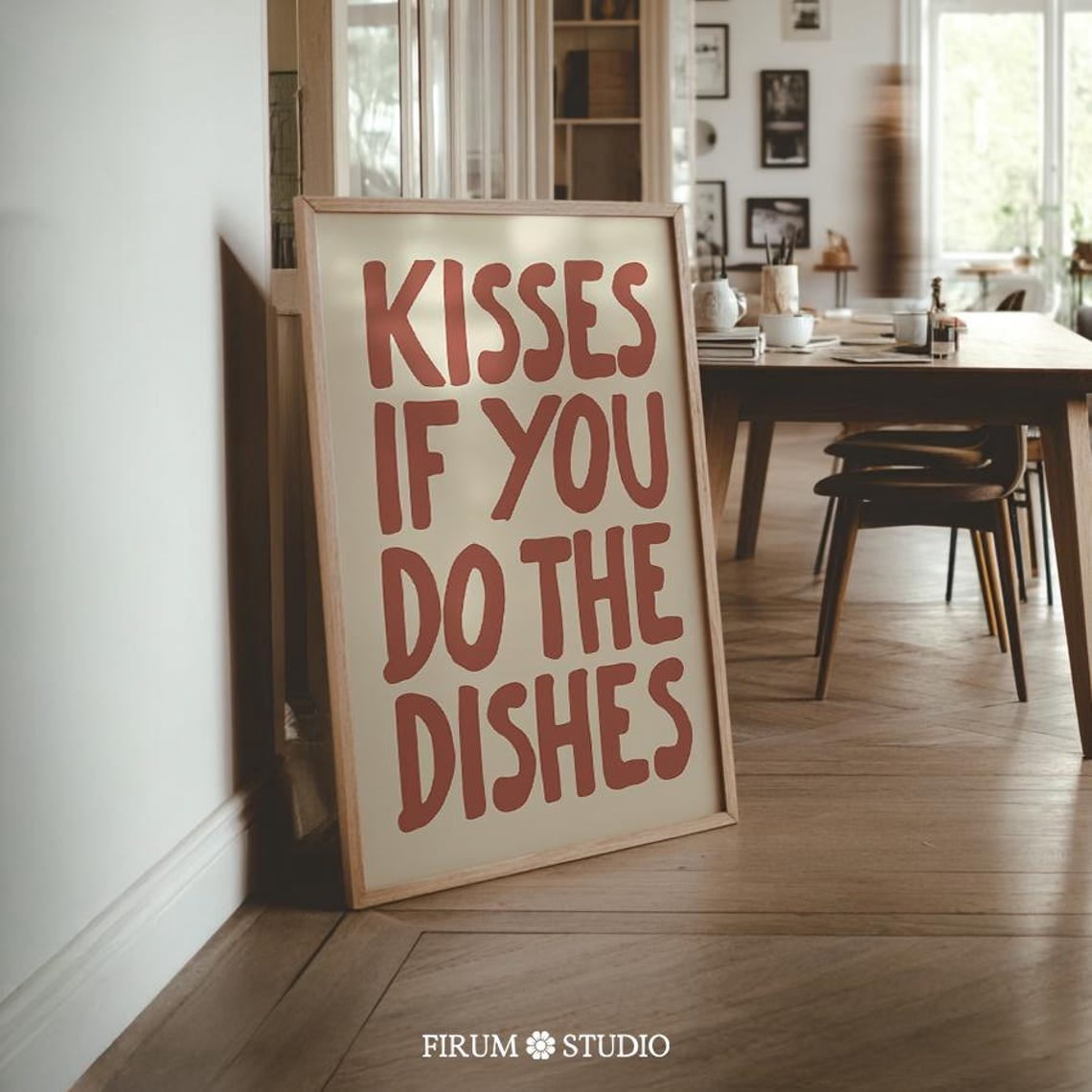 Kisses If You Do The Dishes Funny Kitchen Printable Wall Art, Red ...