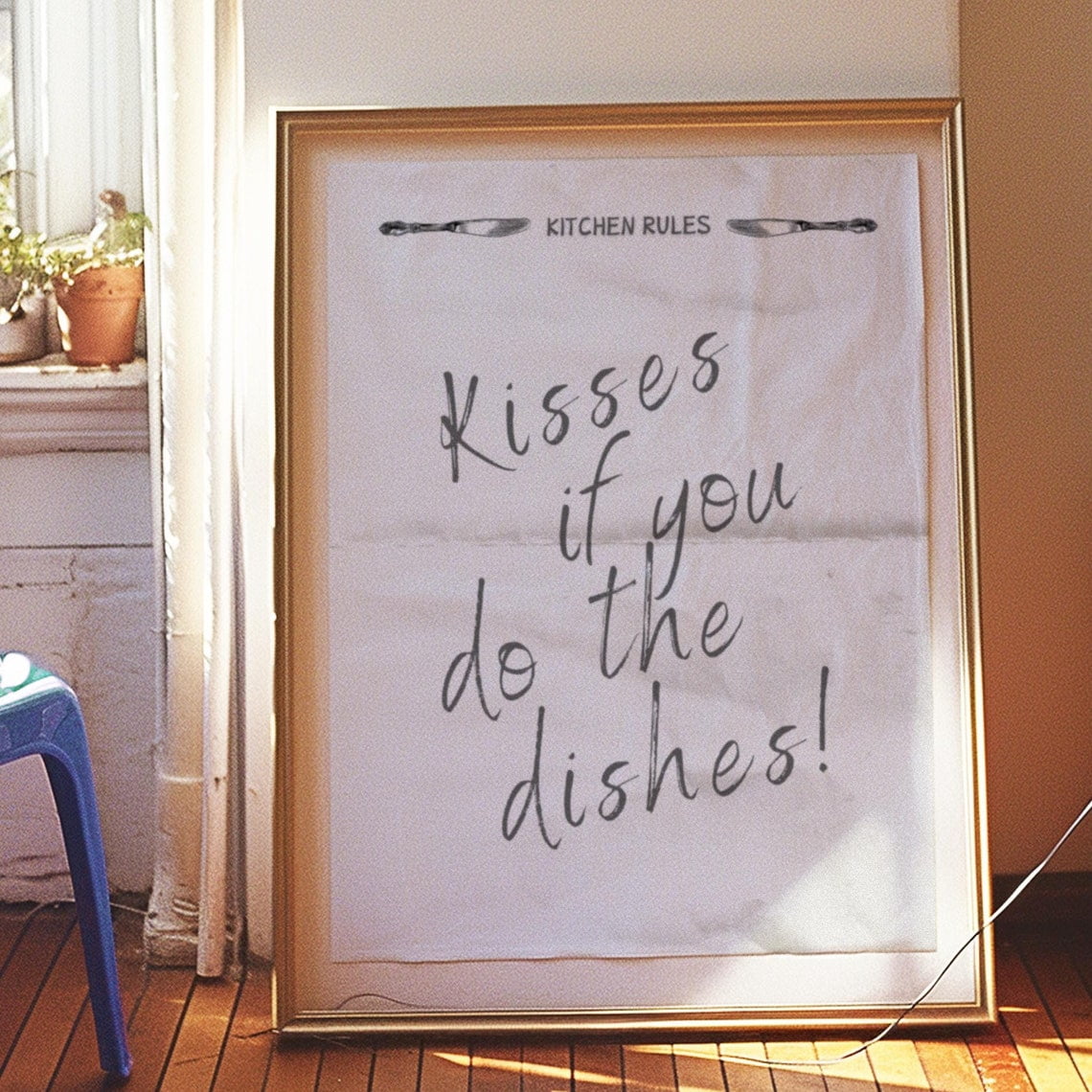 Kisses If You Do The Dishes,Vintage Chef Art Print,Retro Kitchen Quote ...