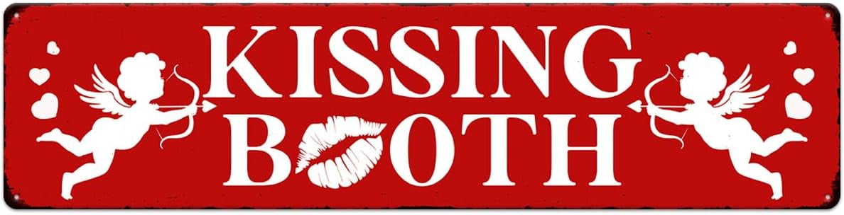Kissing Booth Cupid Heart Pattern Metal Tin Sign Valentine's Day Wall ...