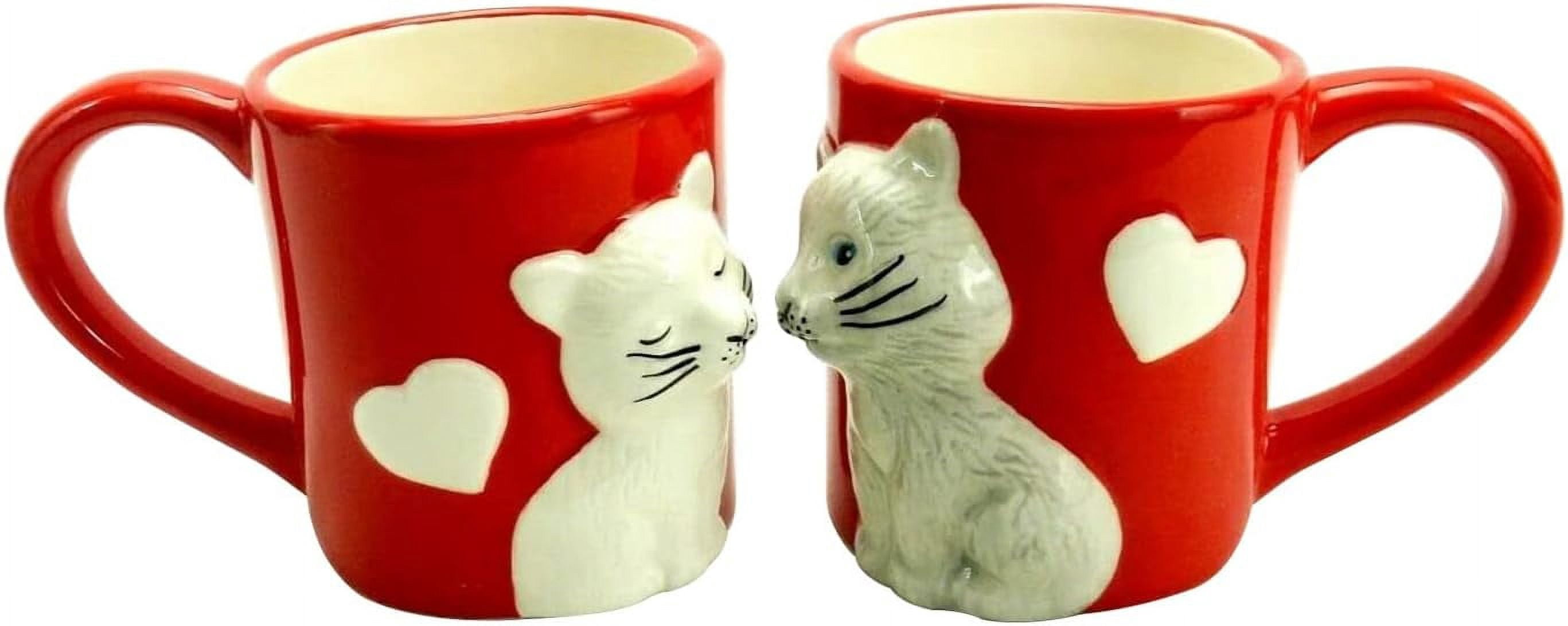 Kissing Cat Mugs, Cute Matching Coffee Mugs, 3-Finger Loop Handles for ...