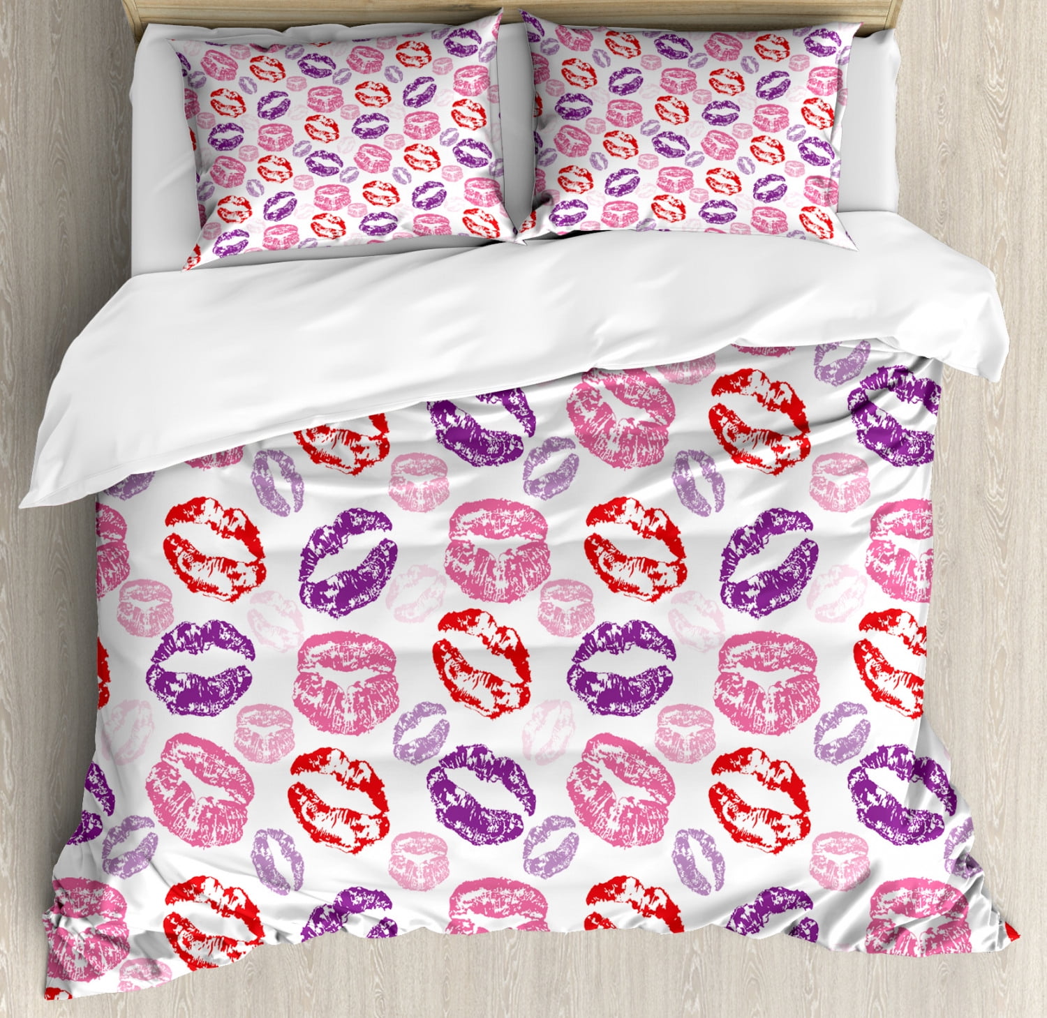 Kissing Duvet Cover Set King Size, Repetitive Colorful Girlish Cosmetic ...