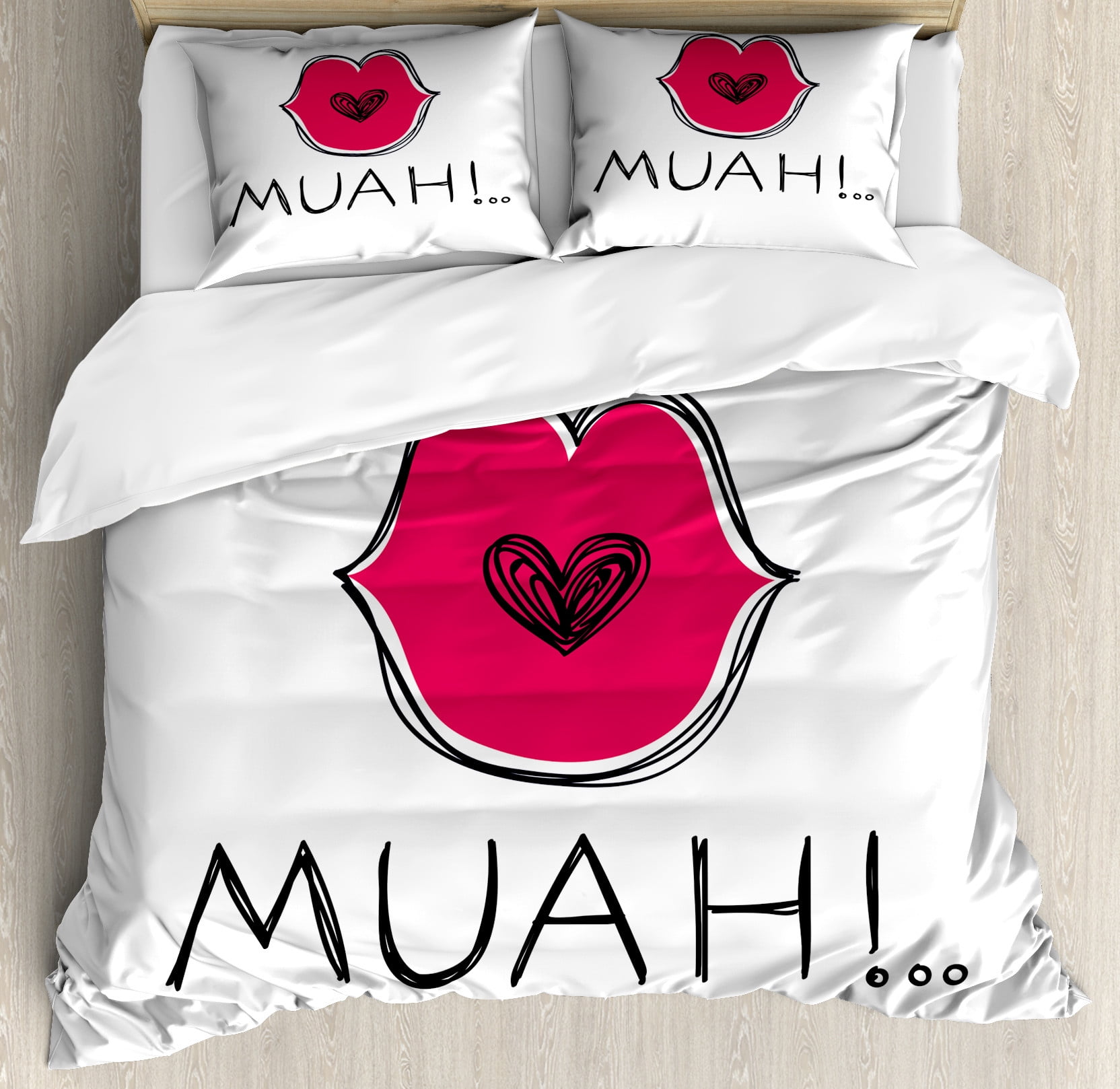 Kissing Duvet Cover Set, Love Themed Composition of Lip Sending Kisses ...