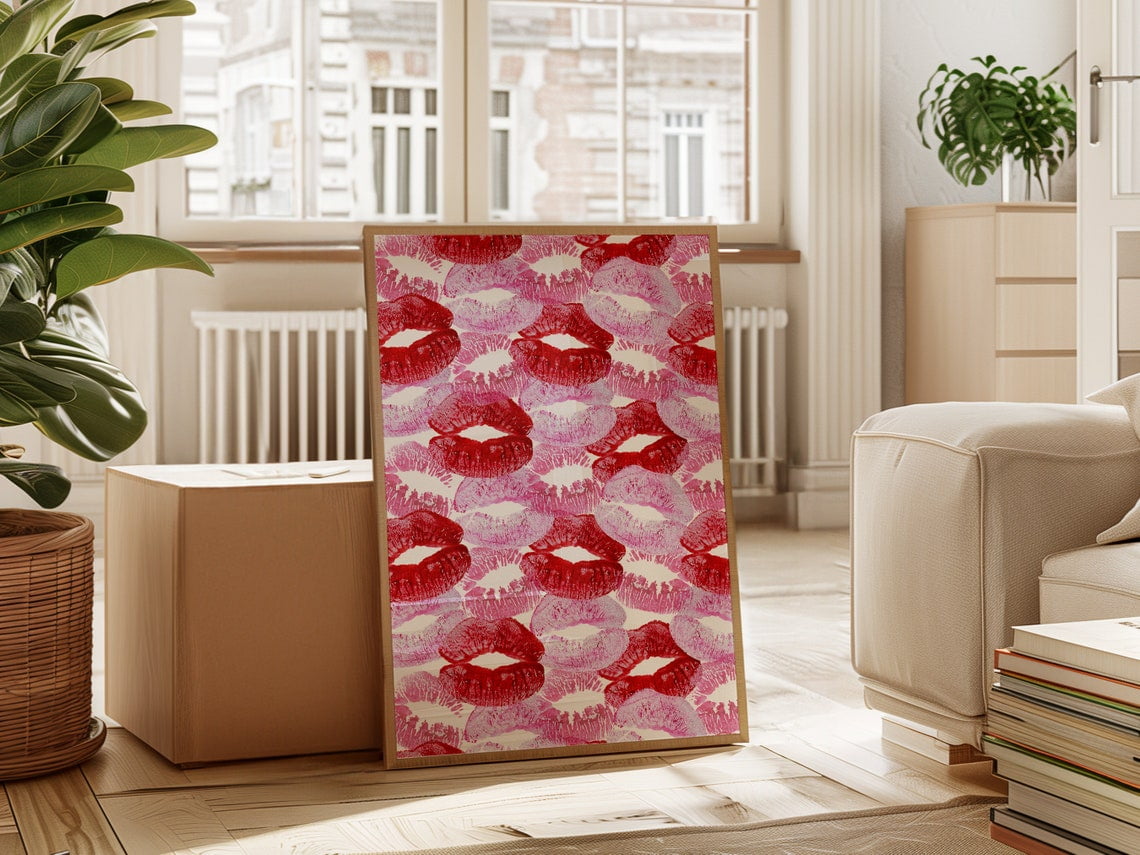 Kissing Lips Wall Art! Boho, Minimalist Modern Art, Boho ...