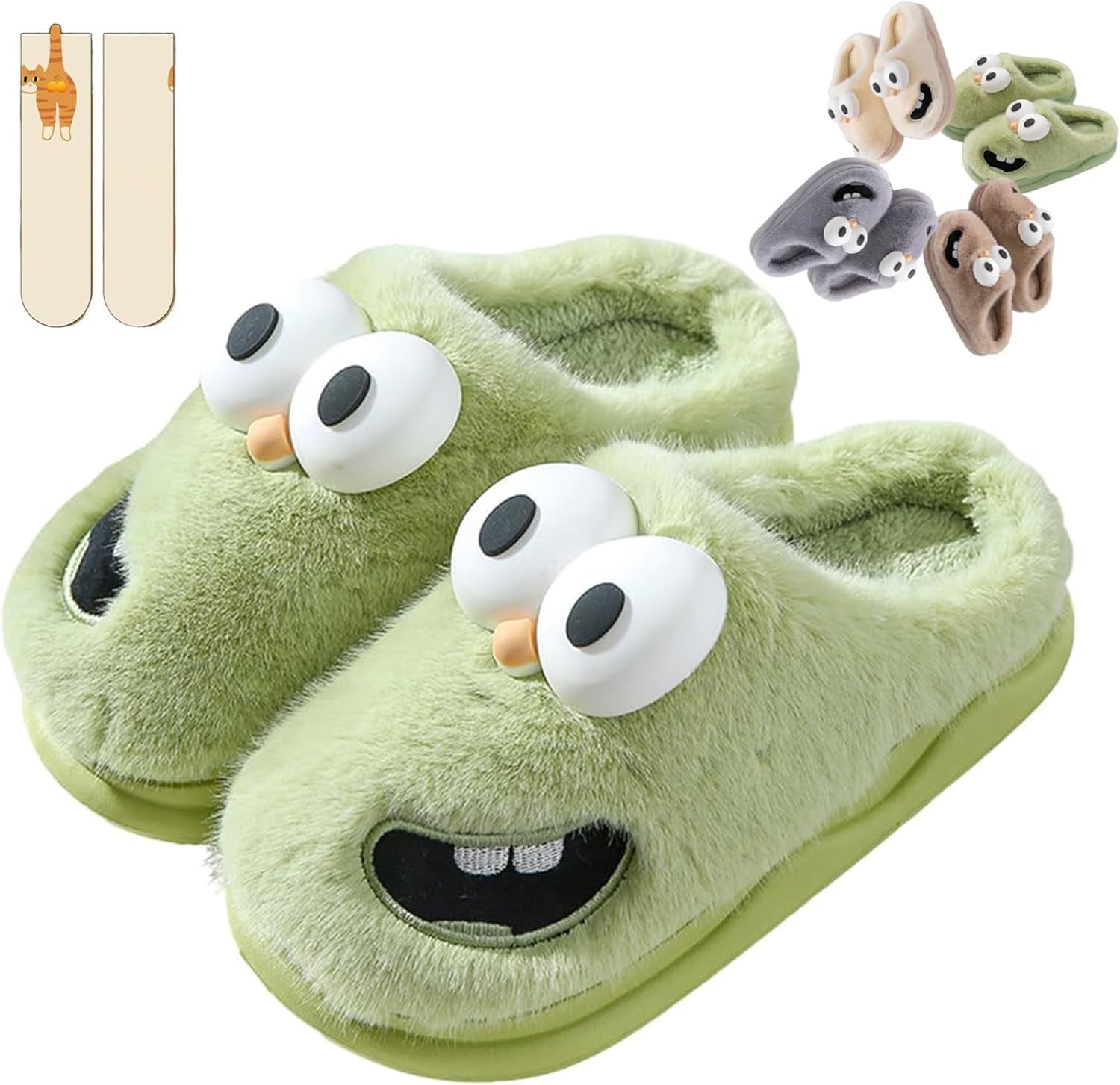 Kissing Slippers 3D Cute Cartoon Big-Eyed Dog Cotton Slides for Couples ...