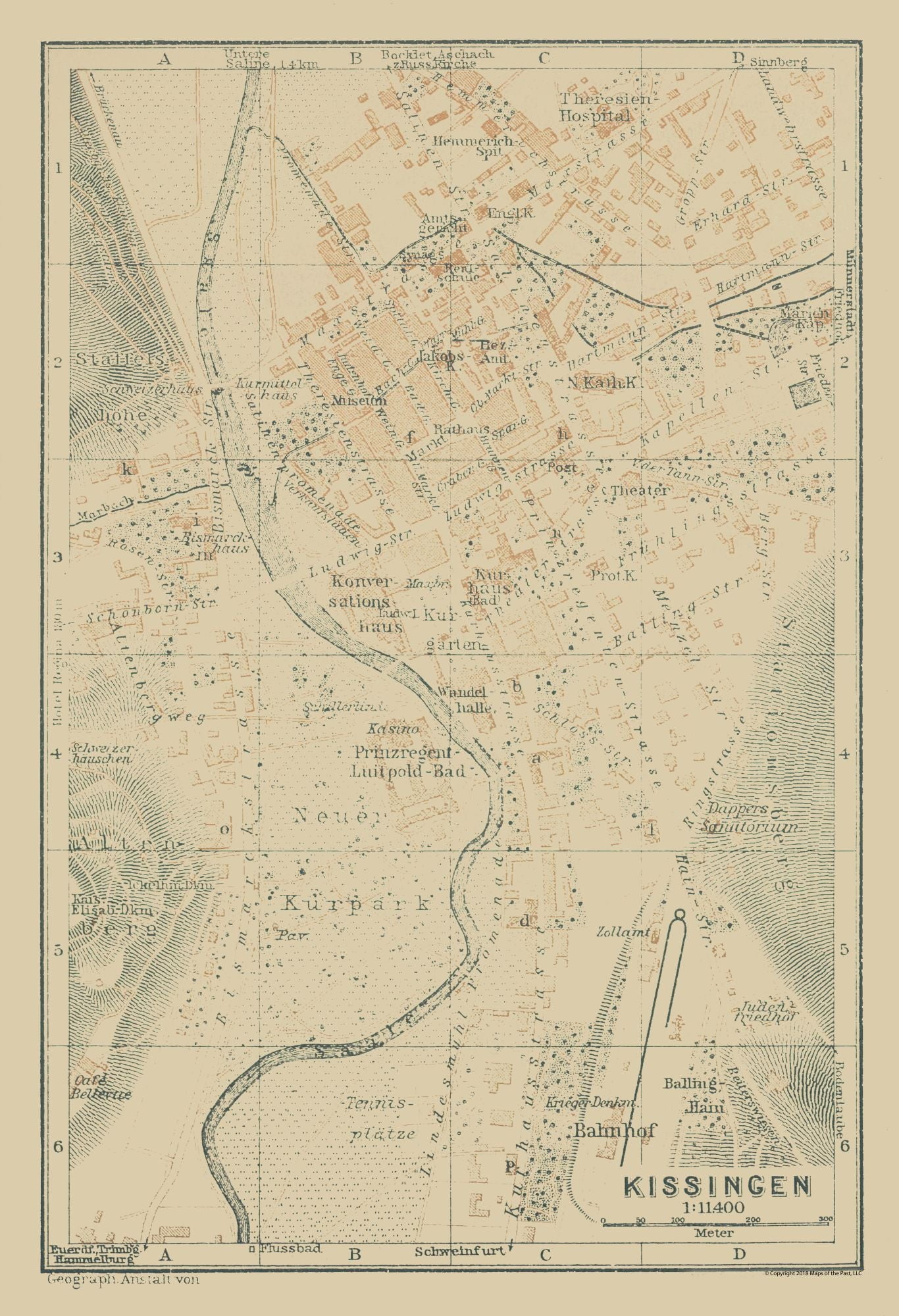 Historic Map - Kissingen Germany - Baedeker 1914 - 23 x 33.68 - Vintage ...